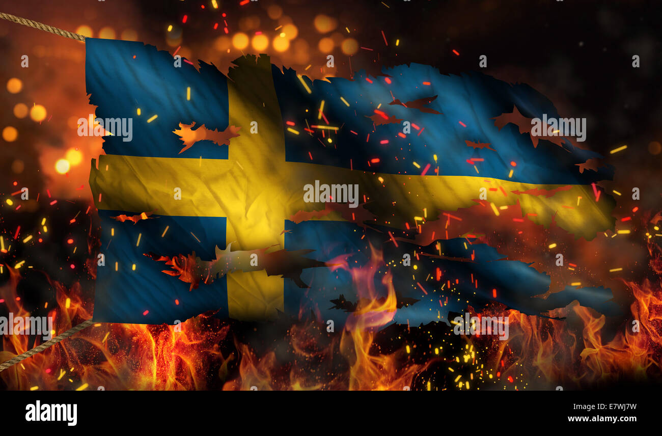 Sweden Burning Fire Flag War Conflict Night 3D Stock Photo - Alamy