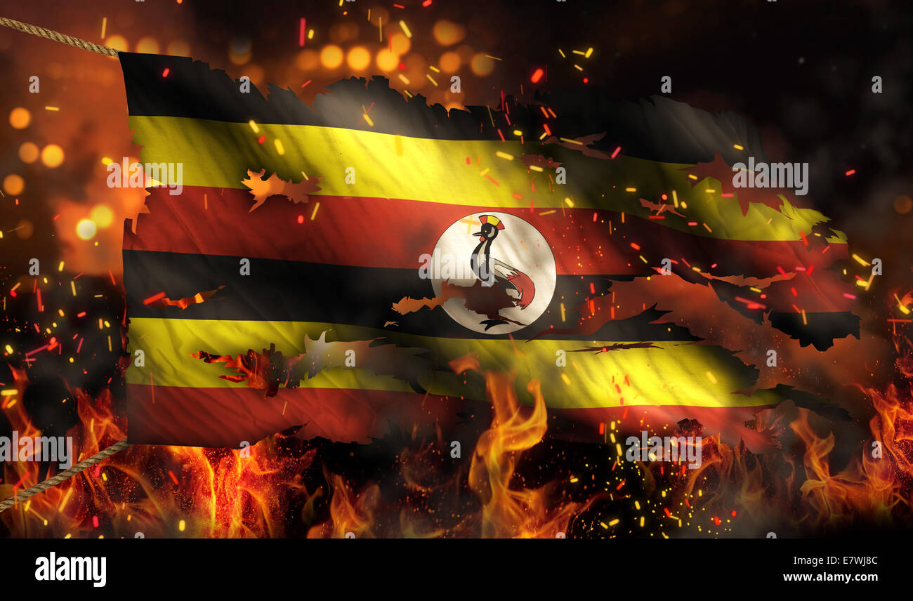 Uganda Burning Fire Flag War Conflict Night 3D Stock Photo - Alamy