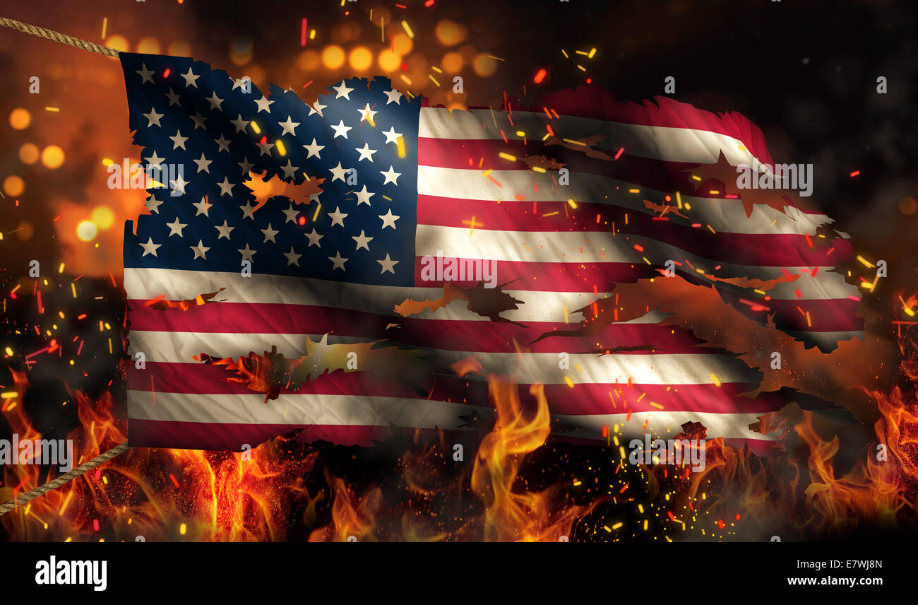 USA America Burning Fire Flag War Conflict Night 3D Stock Photo - Alamy
