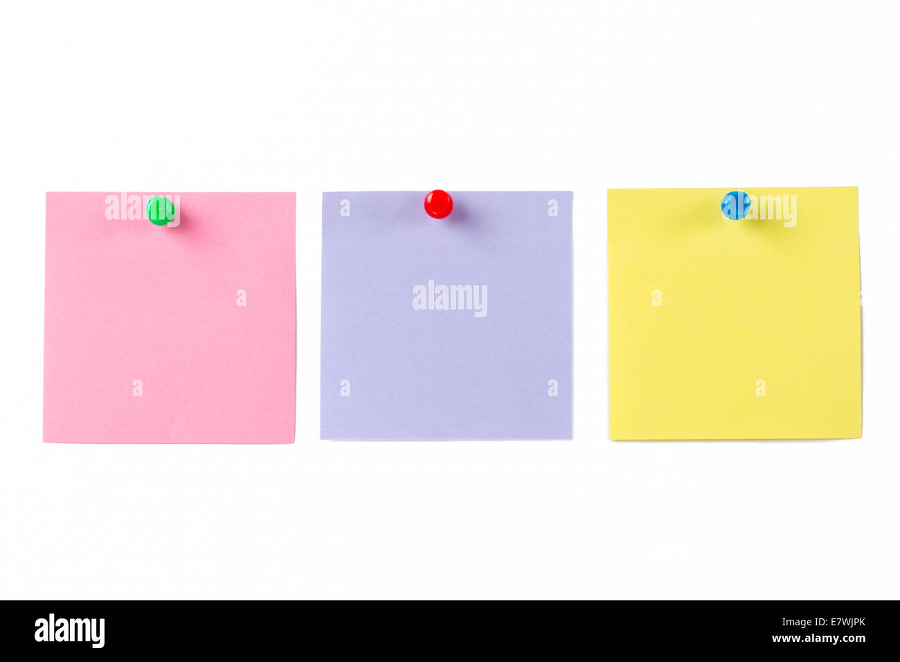 Blank, empty multi colored sticky post it pinned on white isolated ...