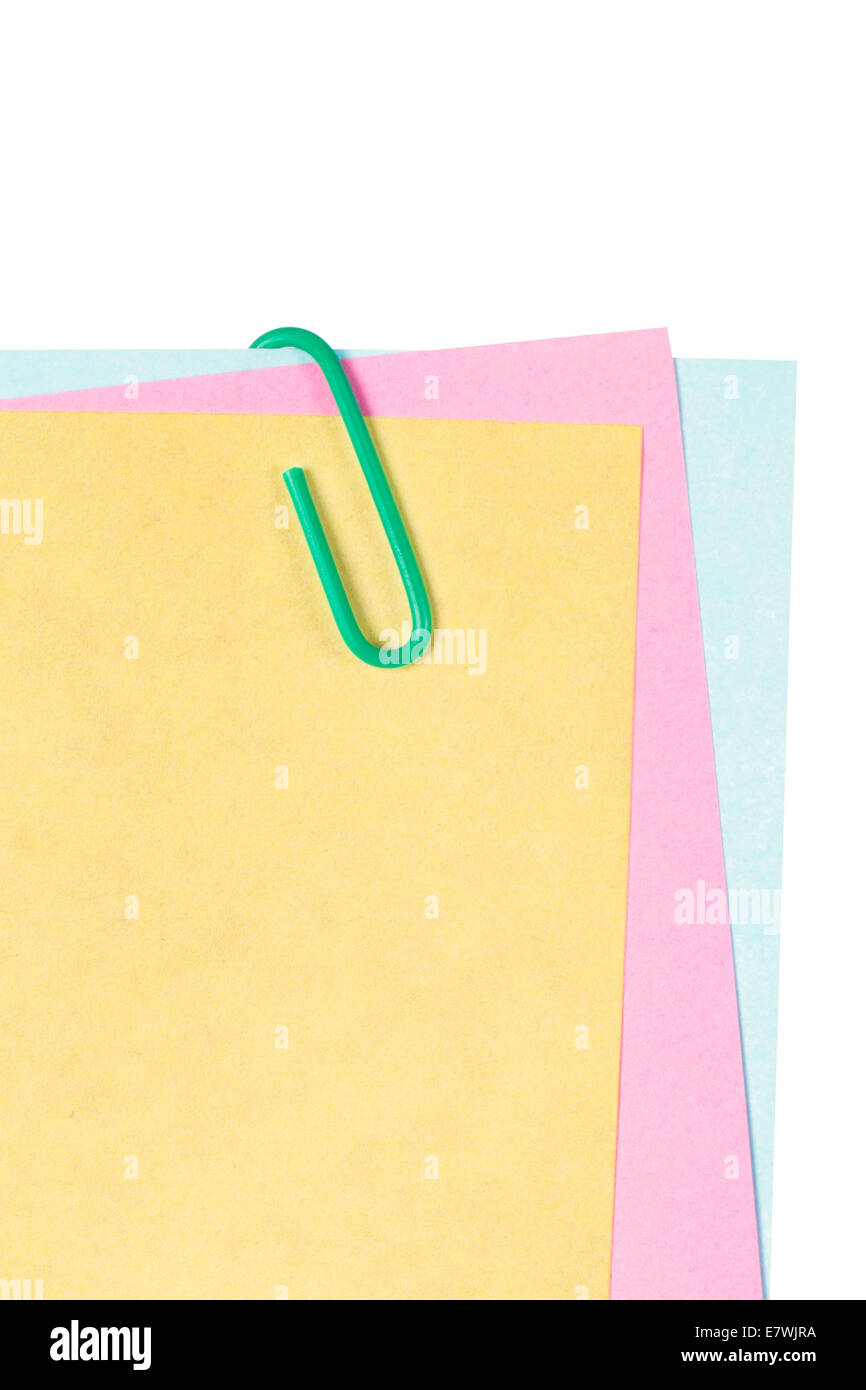 Paper clip on colorful sticky post it notes, isolated on white ...