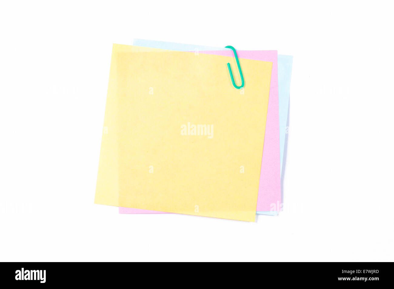 Paper clip on colorful sticky post it notes, isolated on white ...