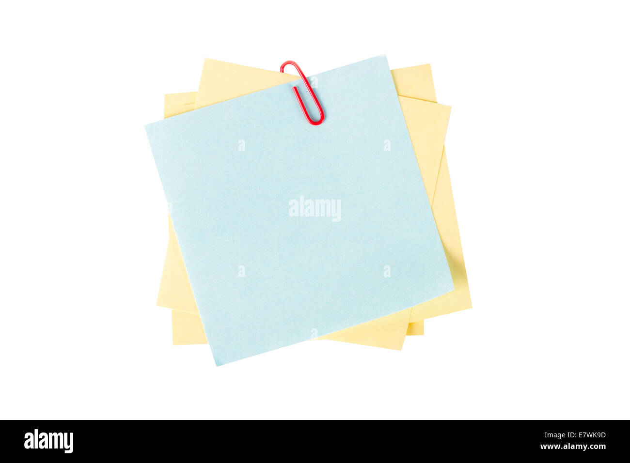 Blank, empty sticky posts with paper clip for your message, isolated on ...