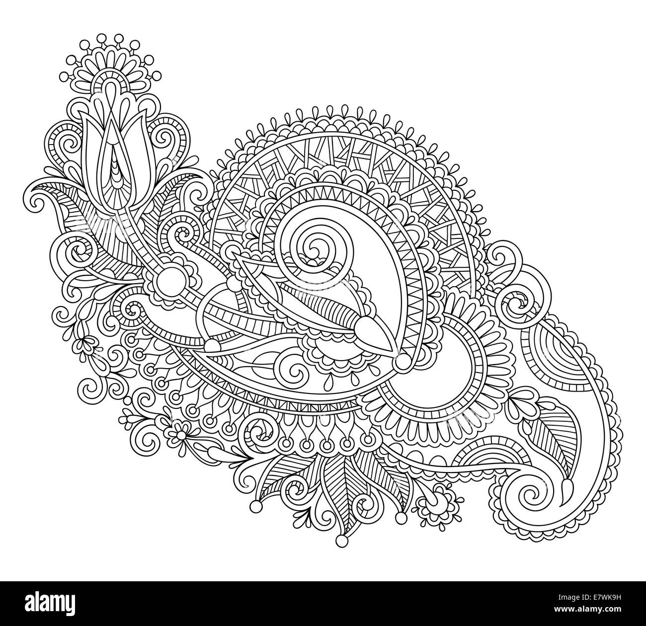 original hand draw line art ornate flower design. Ukrainian trad Stock ...