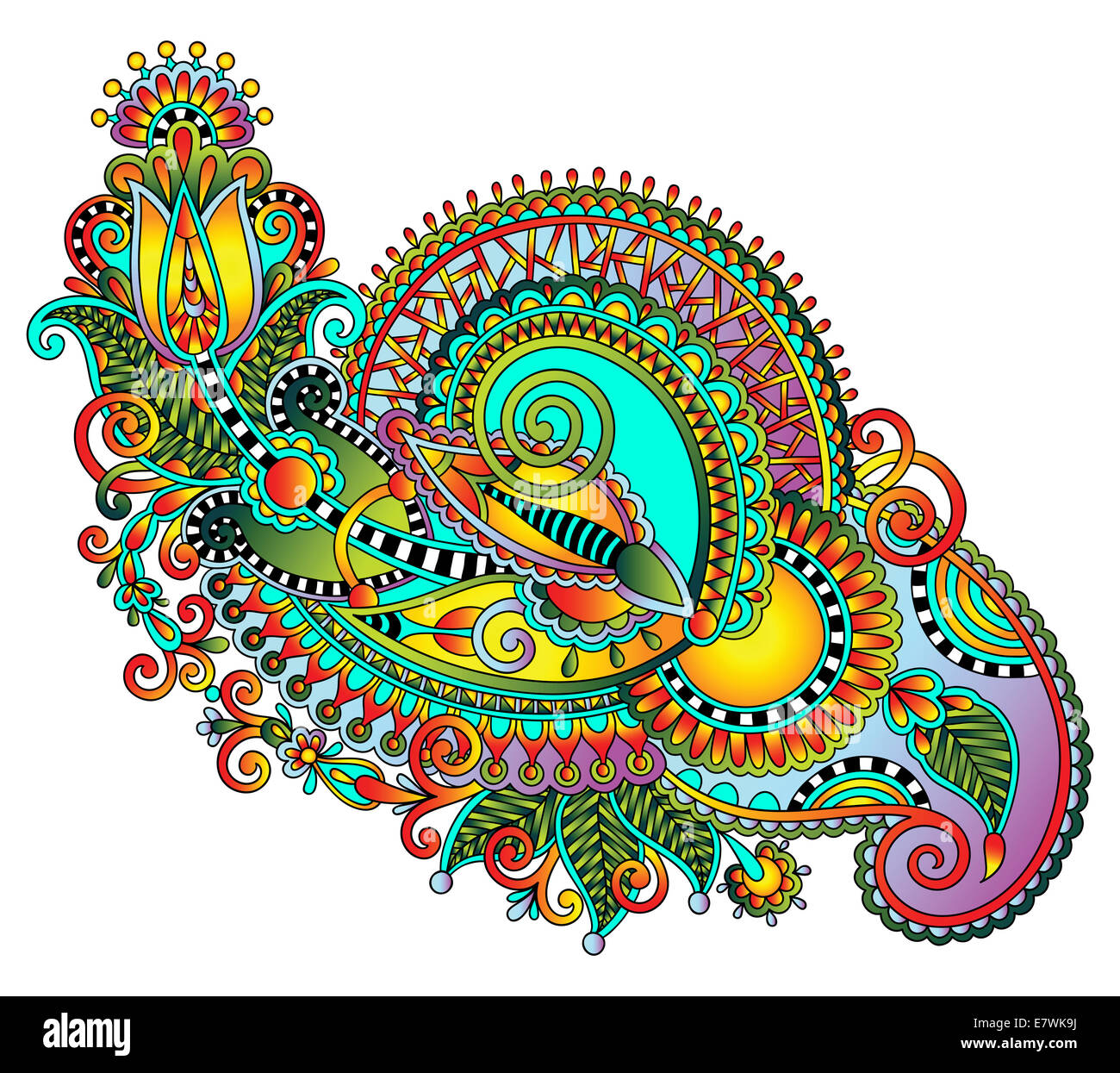 original hand draw line art ornate flower design. Ukrainian trad Stock ...