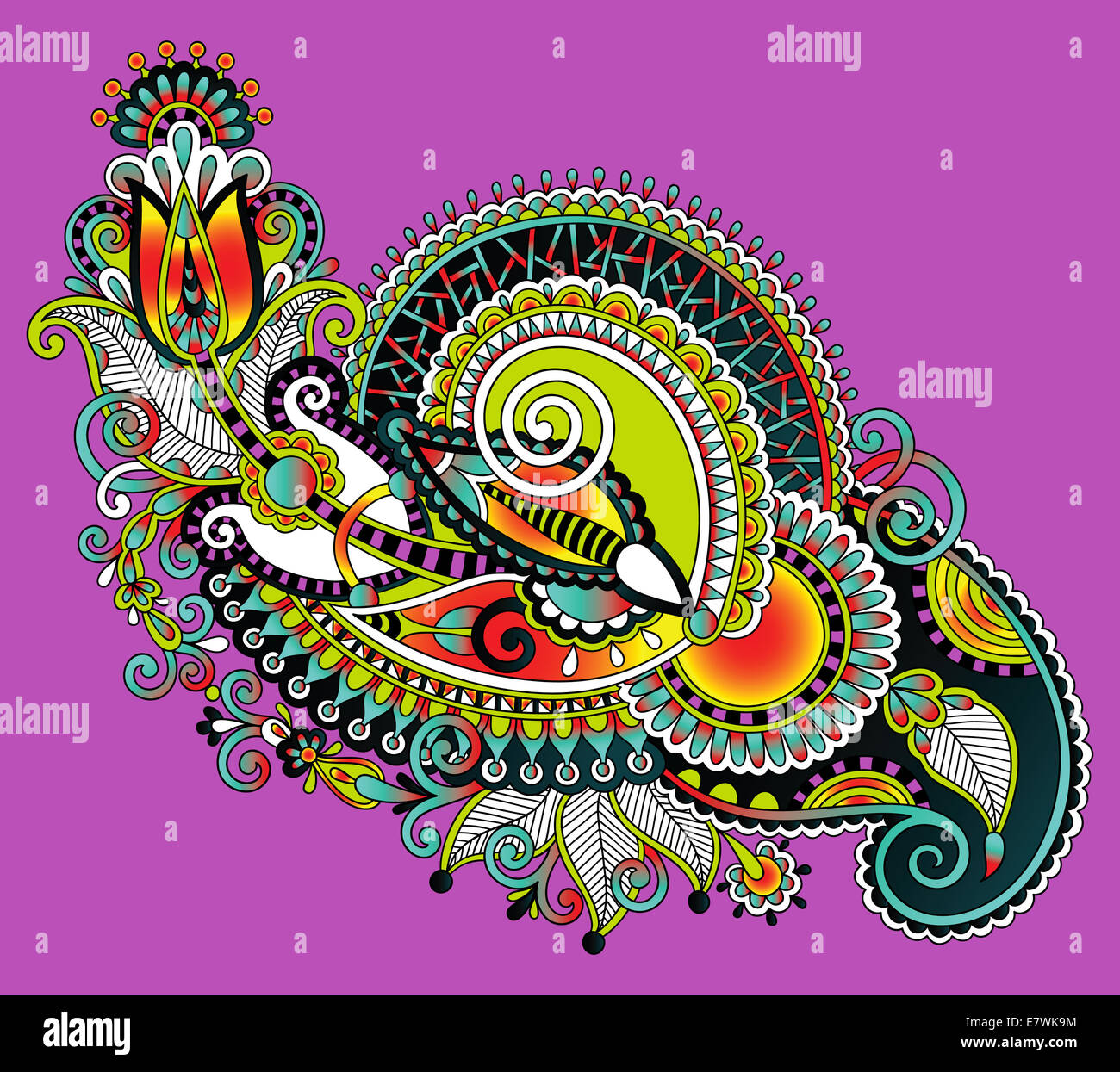 original hand draw line art ornate flower design. Ukrainian trad Stock ...