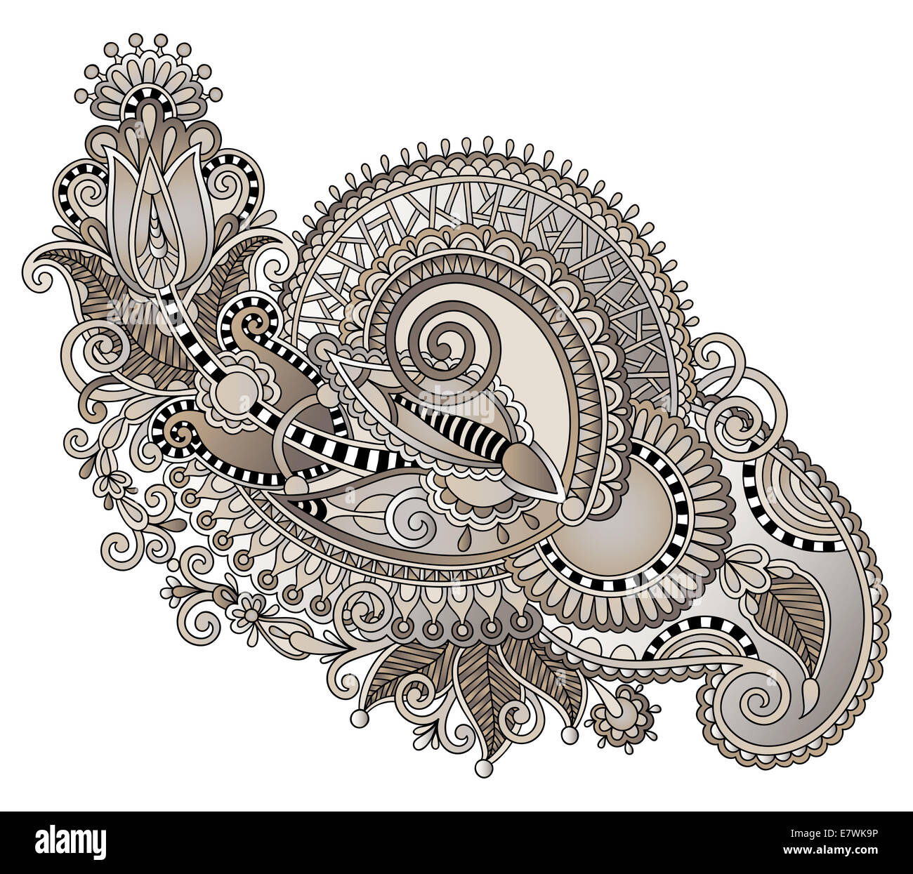 original hand draw line art ornate flower design. Ukrainian trad Stock ...