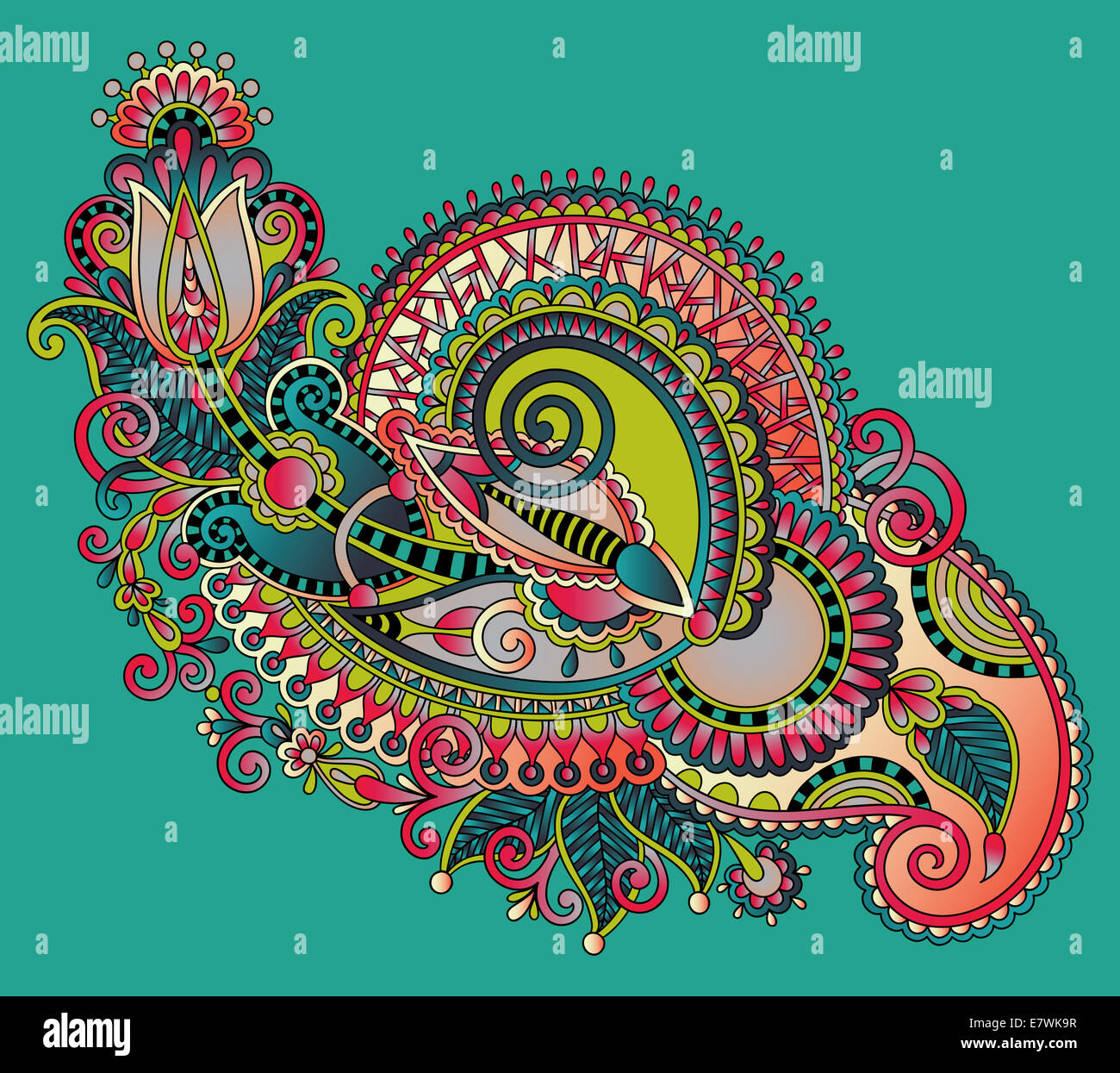 original hand draw line art ornate flower design. Ukrainian trad Stock ...