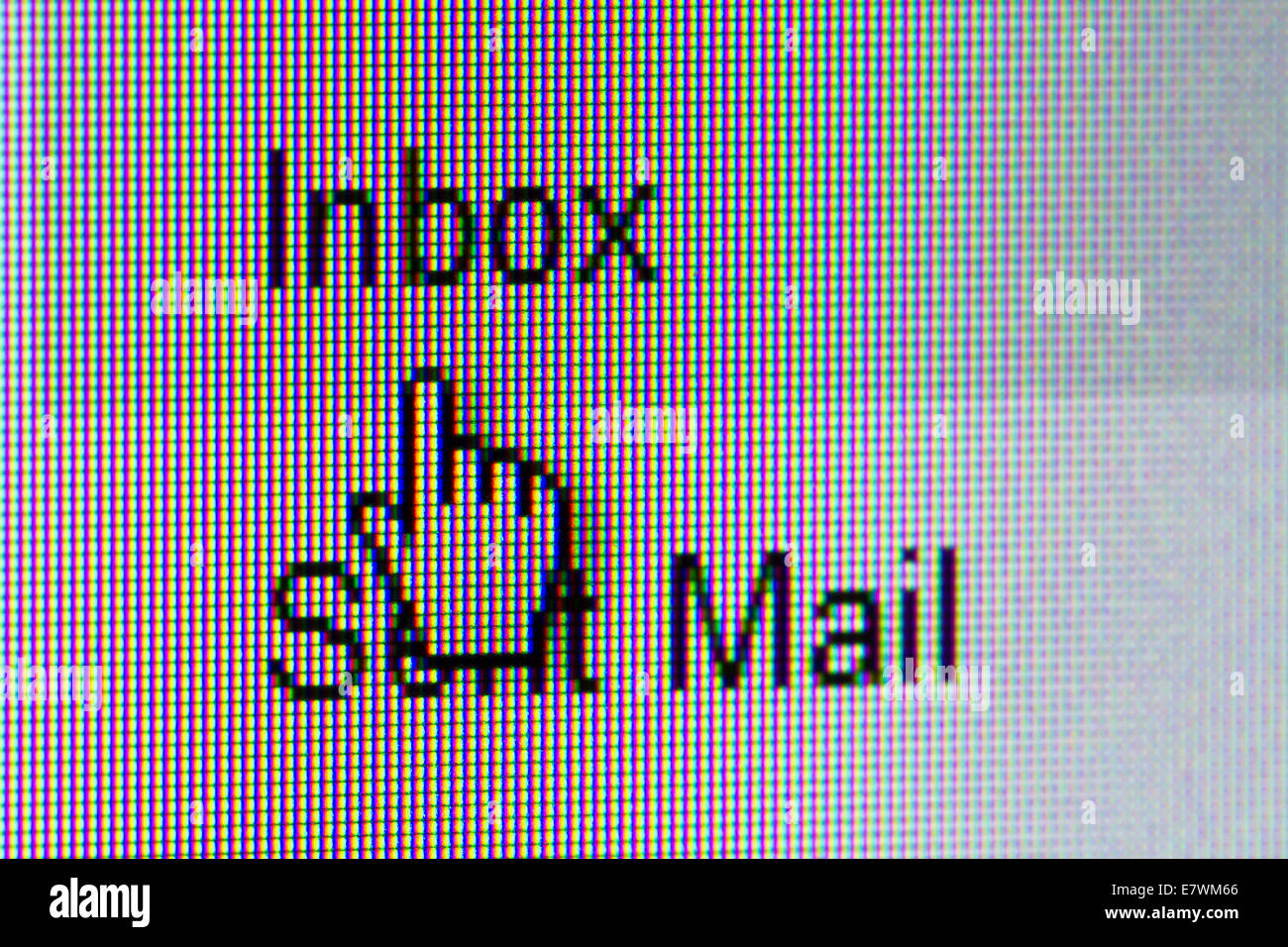Mail concept. Close up macro of mouse hand icon, cursor on inbox and ...