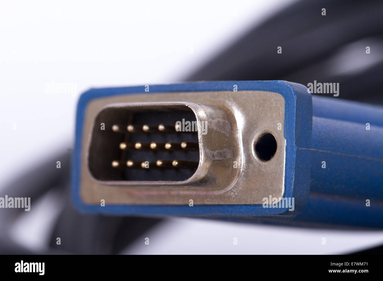Blue analog monitor VGA with black cable, isolated on white background ...
