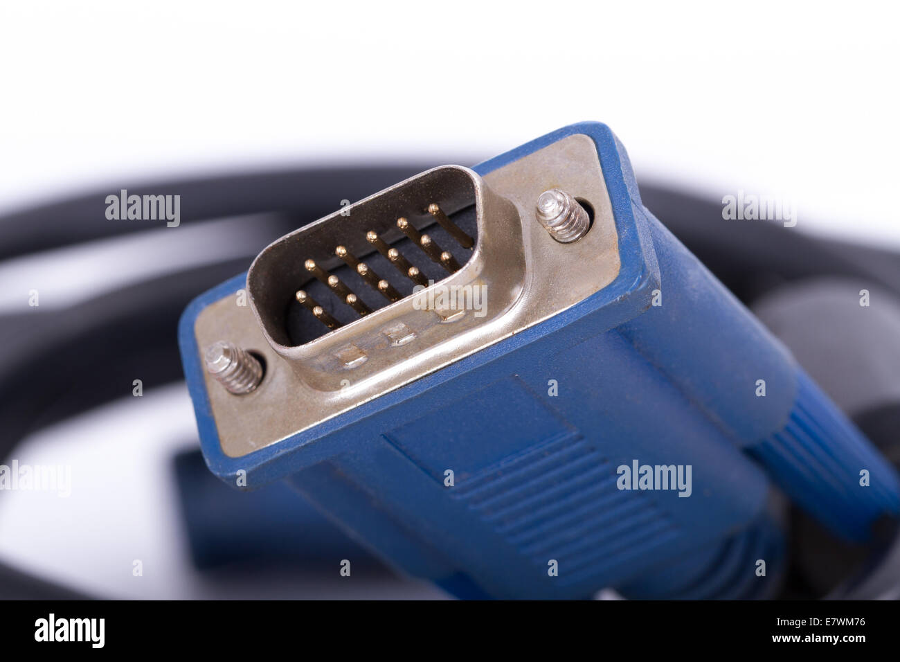 Blue analog monitor VGA with black cable, isolated on white background ...