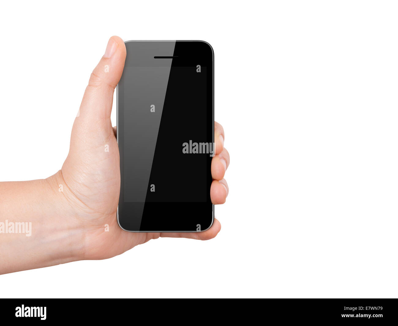 Realistic digital mobile phone device with blank touch screen holding ...