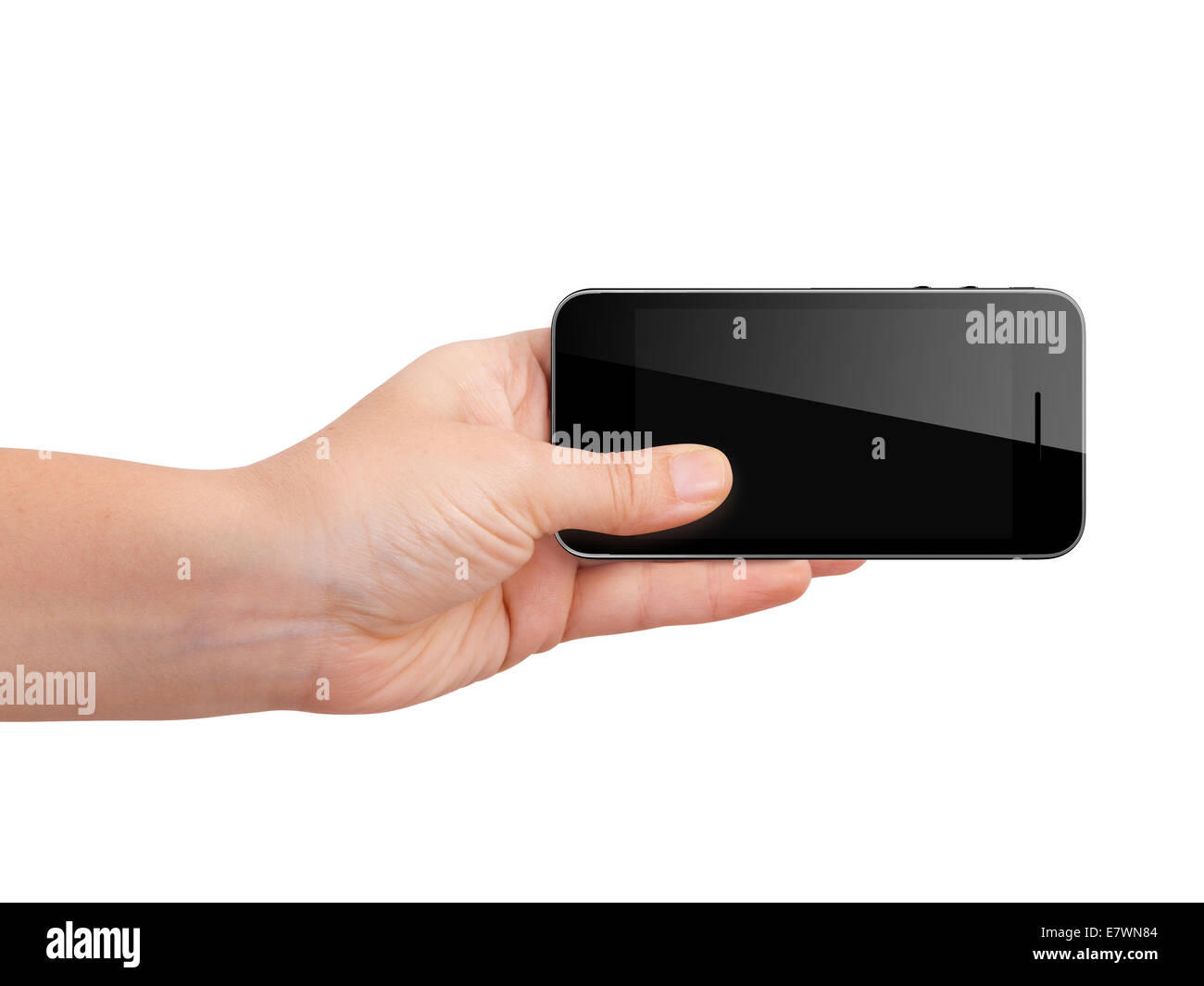 Realistic horizontal mobile phone device with blank touch screen ...