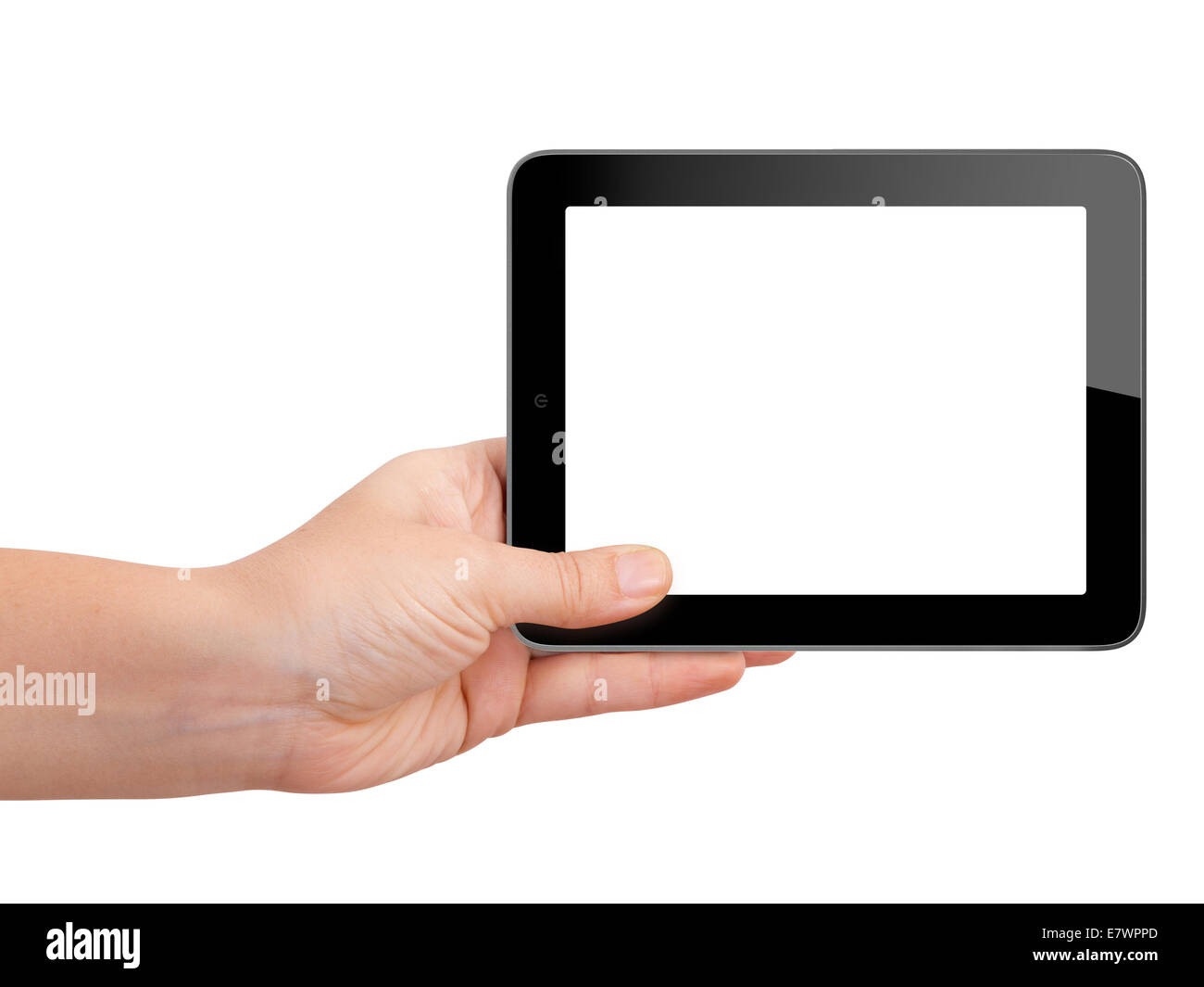 Realistic horizontal tablet device with blank white touch screen ...