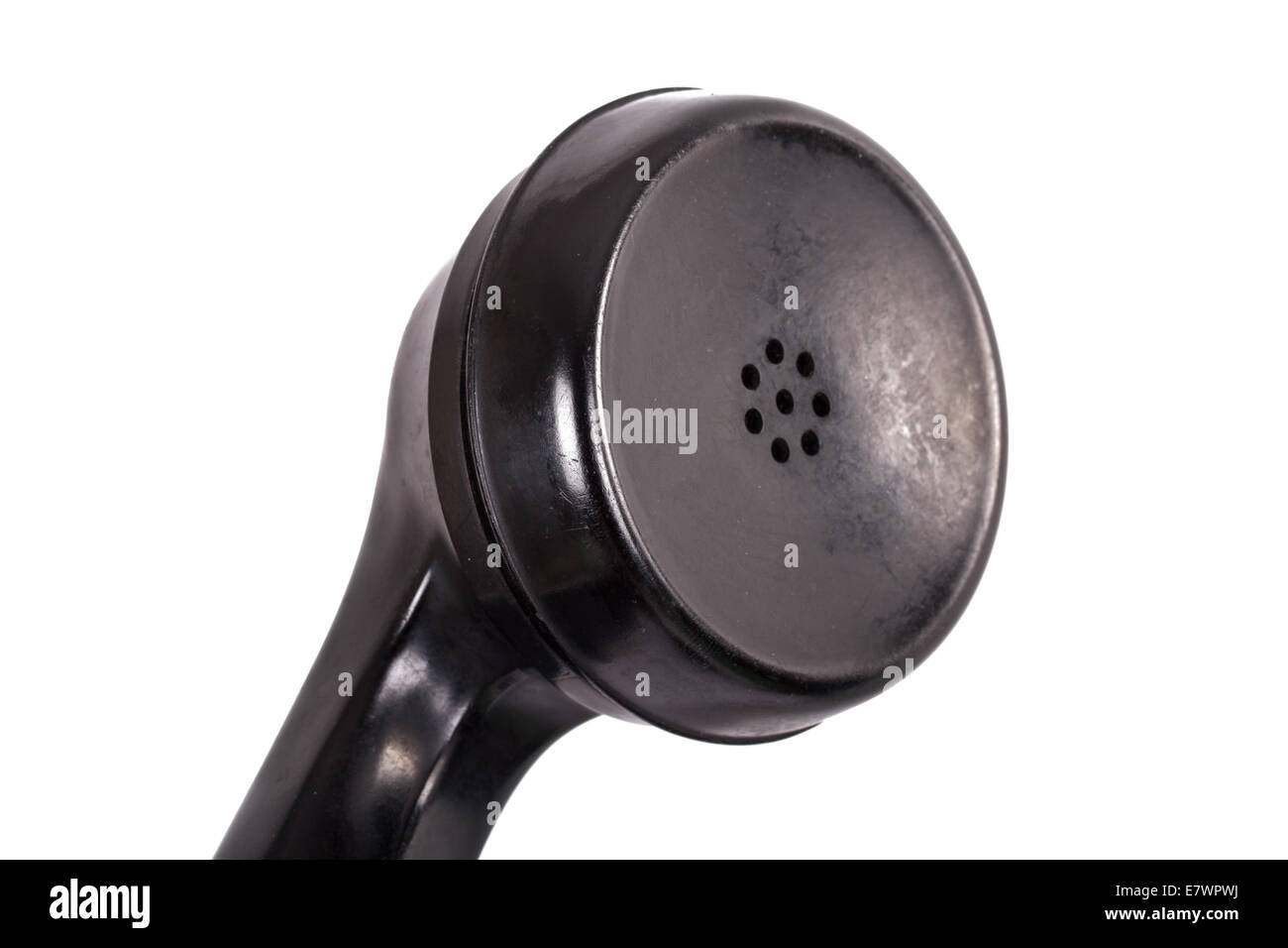 Black receiver of vintage, old phone, isolated on white background ...