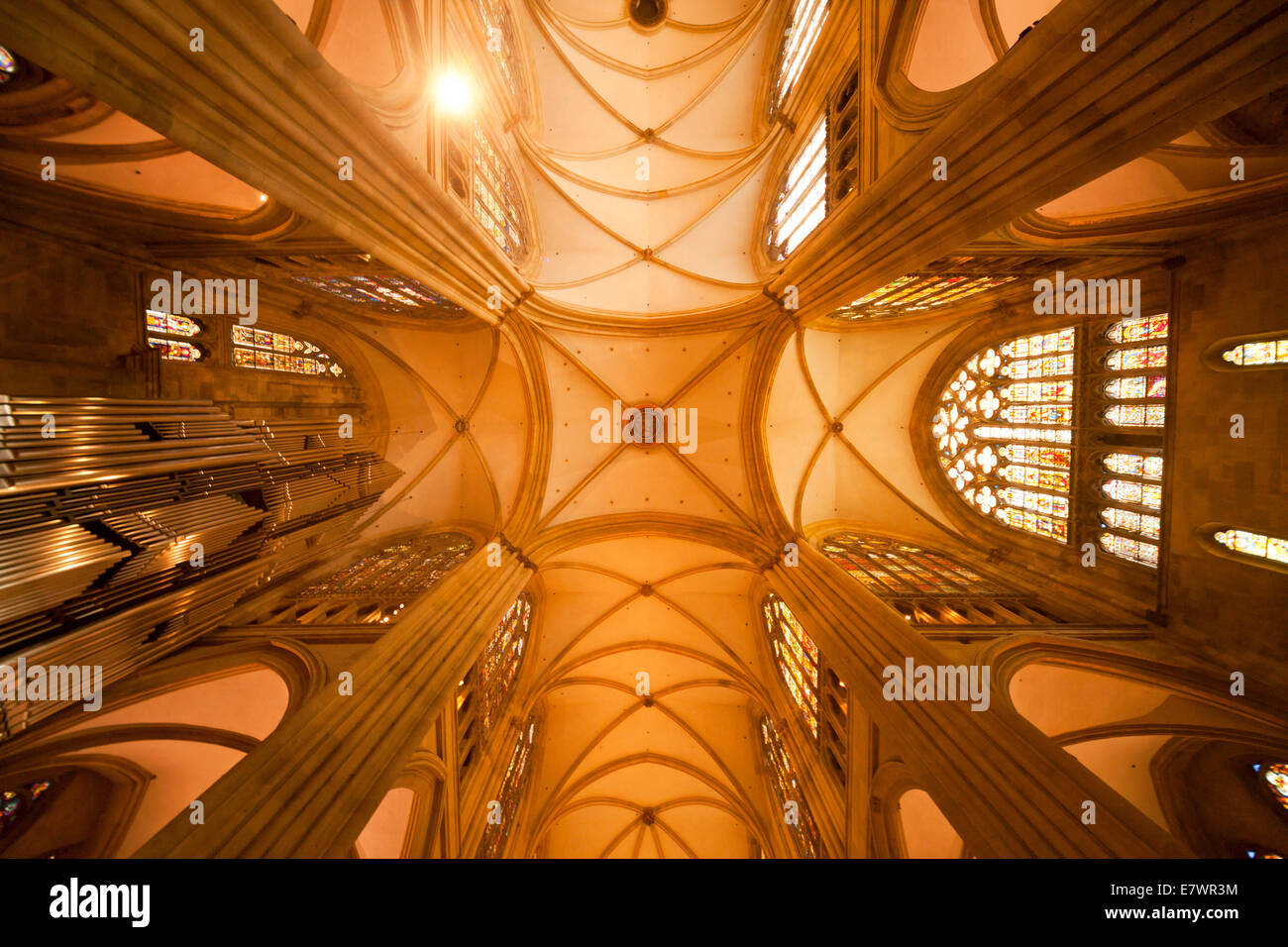 Church ceiling and organ, interior, Regensburg Cathedral, Cathedral of ...