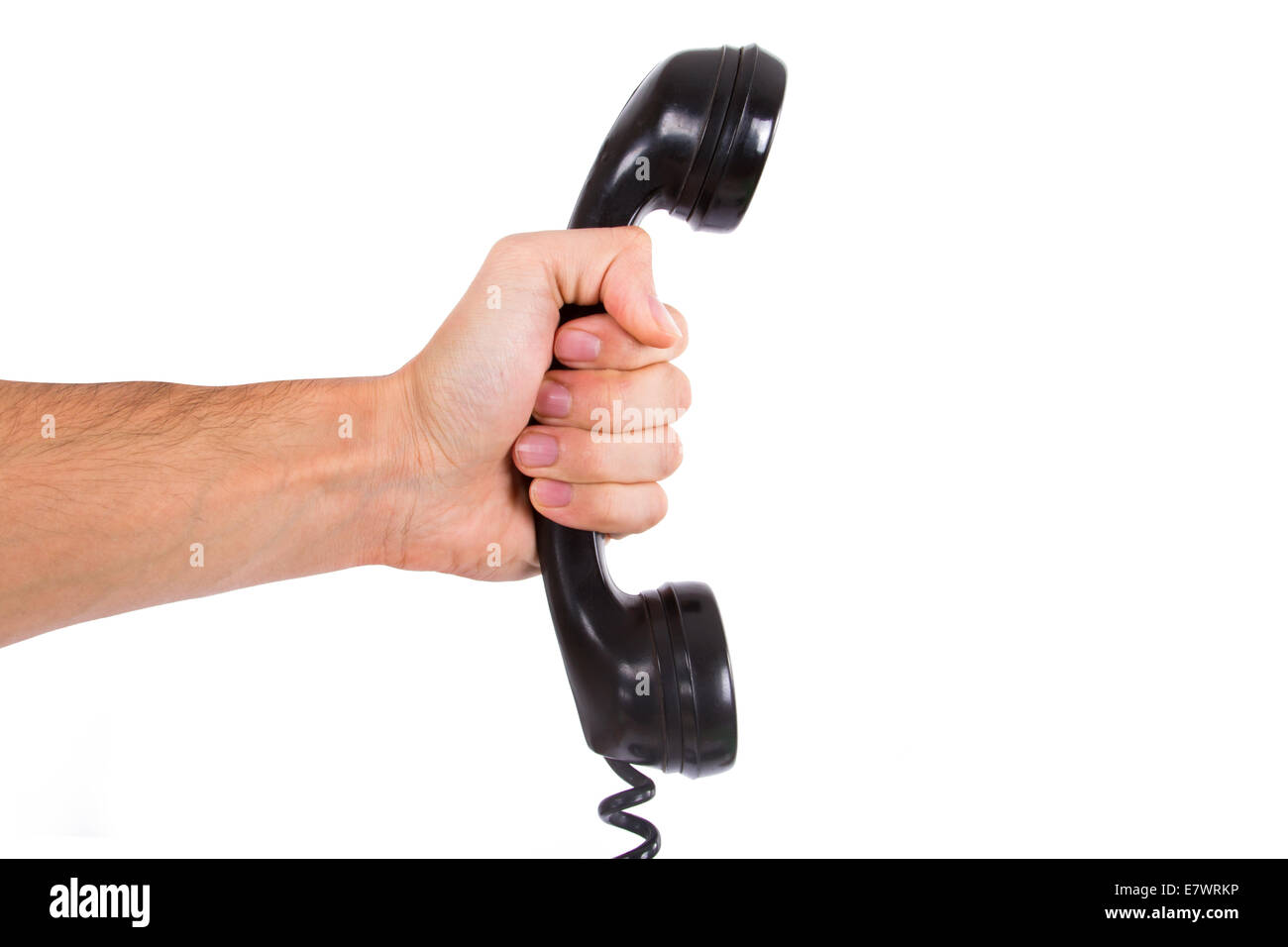 Hand holding vintage phone receiver, isolated on white background Stock ...