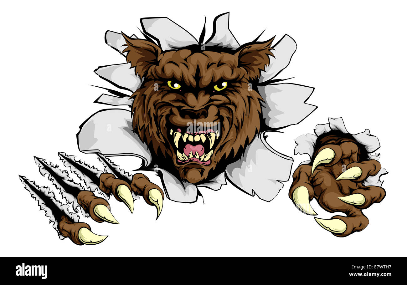 An attacking wolf with claws breakthrough drawing of a wolf tearing ...