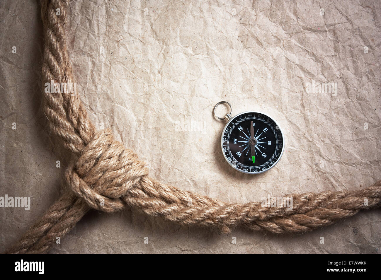compass ,old paper and rope, still-life Stock Photo - Alamy