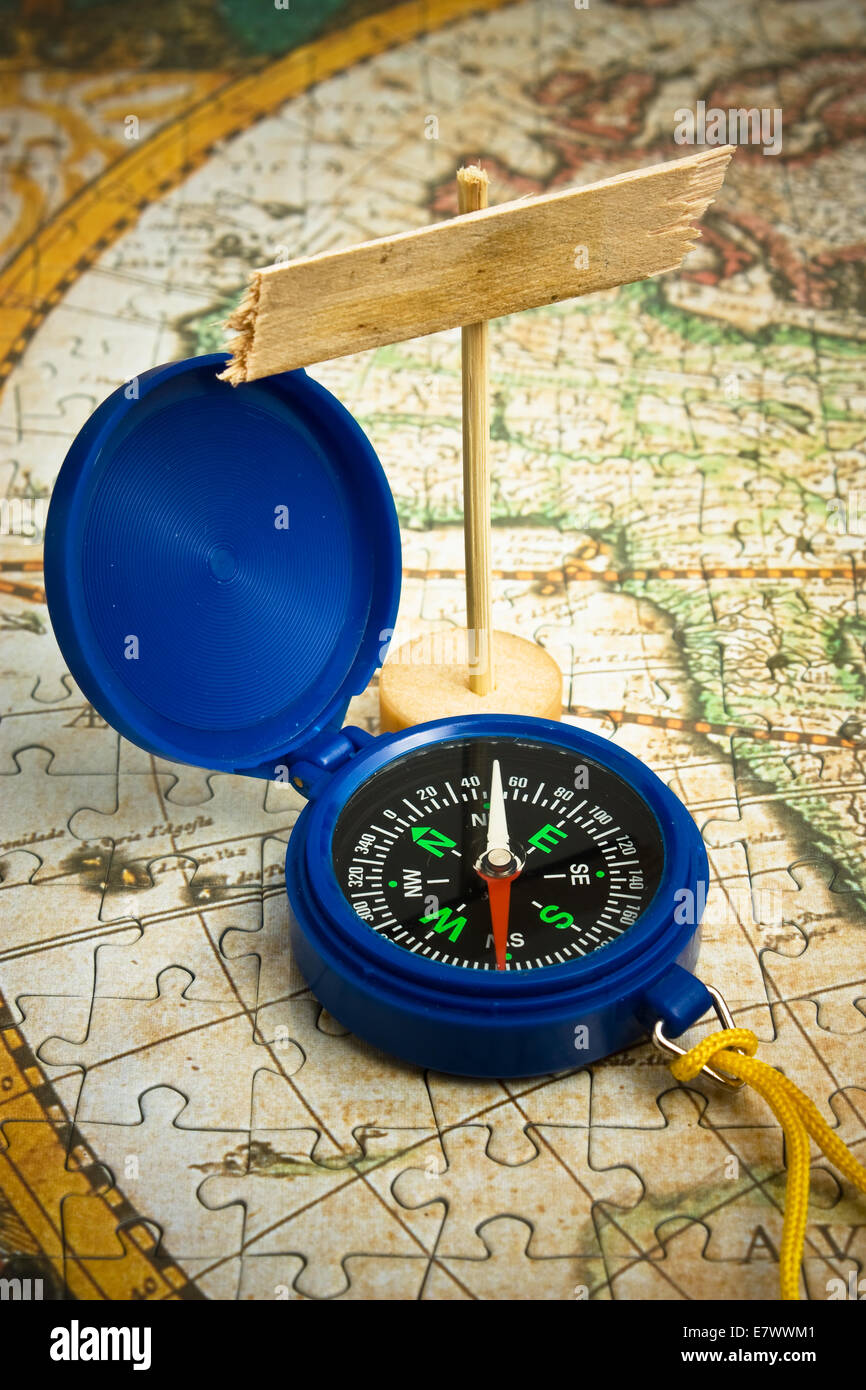 compass on a stylized map Stock Photo - Alamy