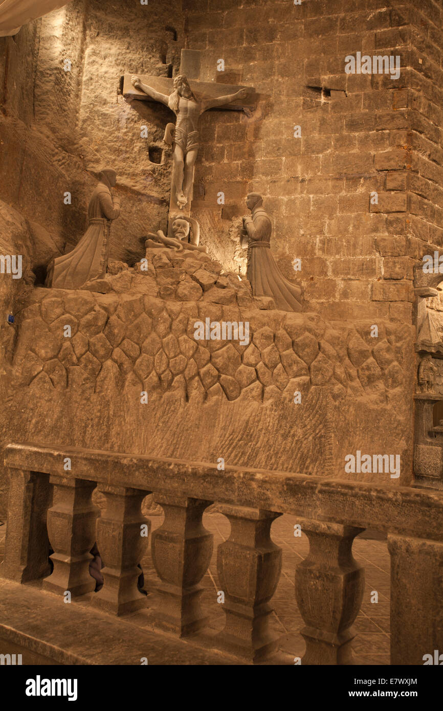 Crucifix scene in chapel of Saint Kinga, St Kinga chapel, in salt mine ...