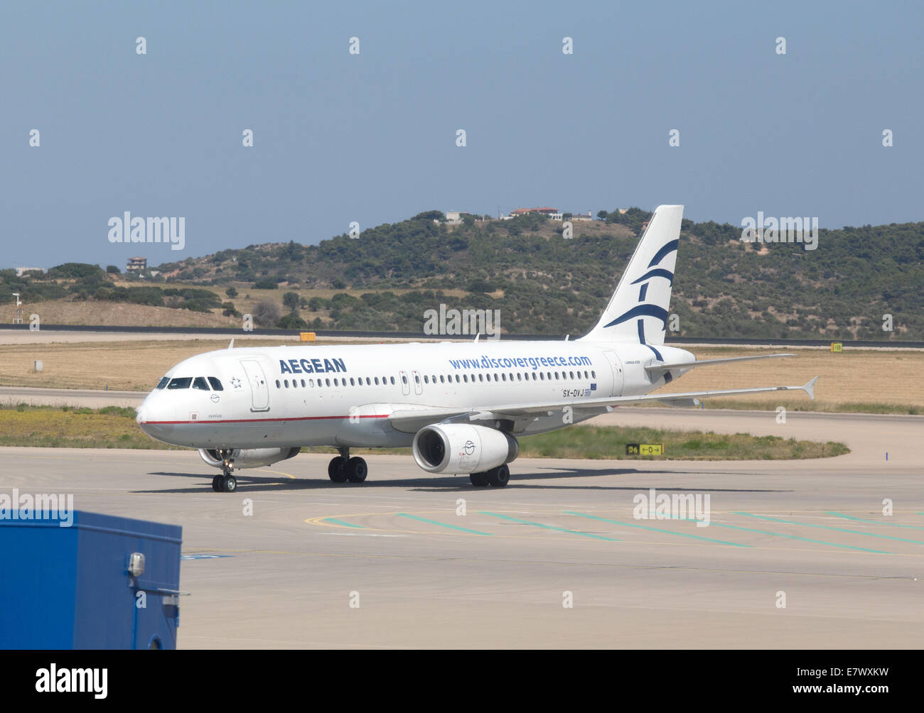 An Aegean airlines airbus arriving at Athens international airport ...