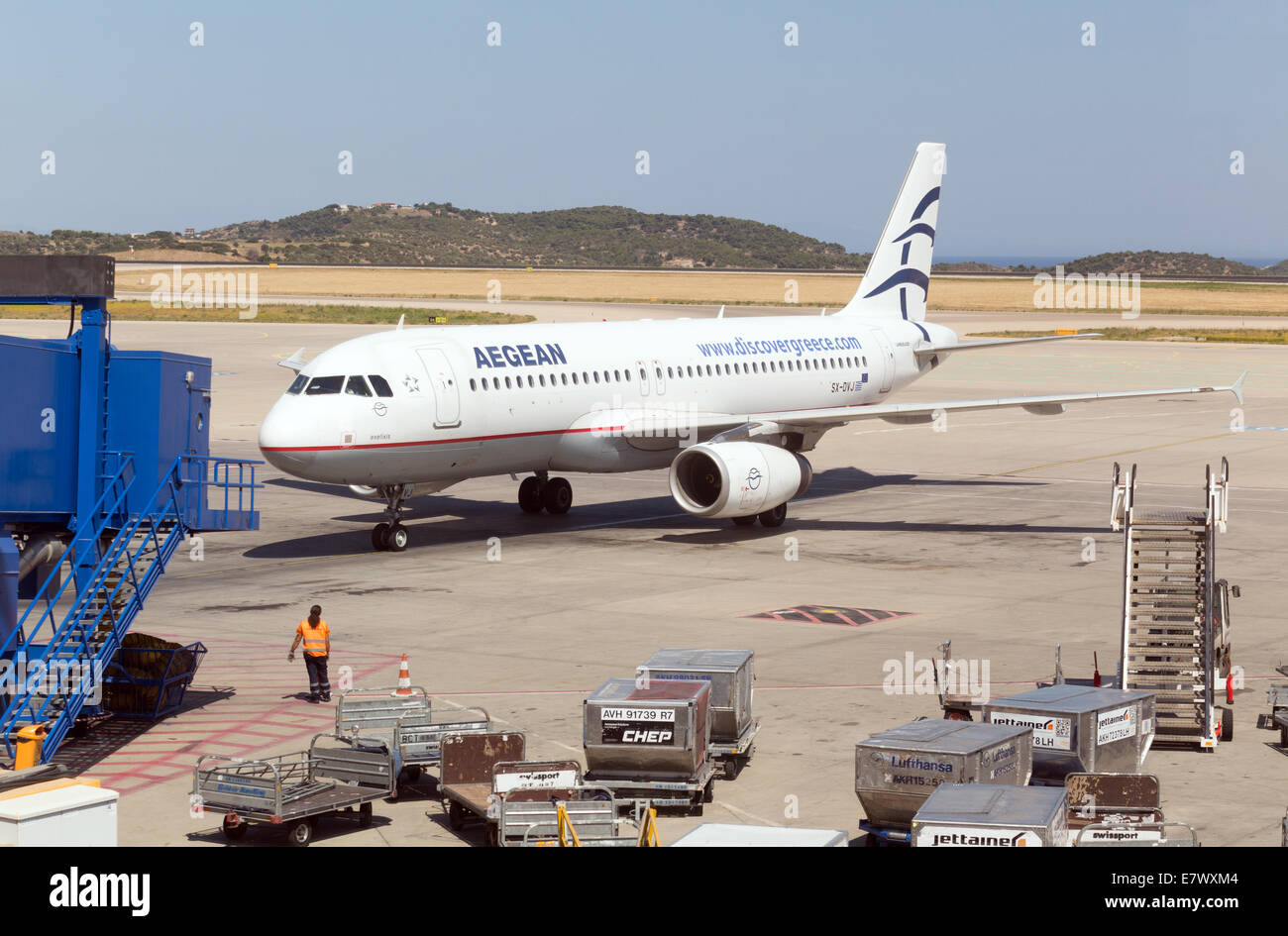 And Aegean airbus arriving at Athens international airport Stock Photo ...