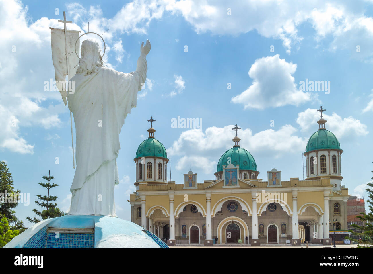 Statue of Jesus Christ overlooking Bole Medhane Alem Church in Addis ...