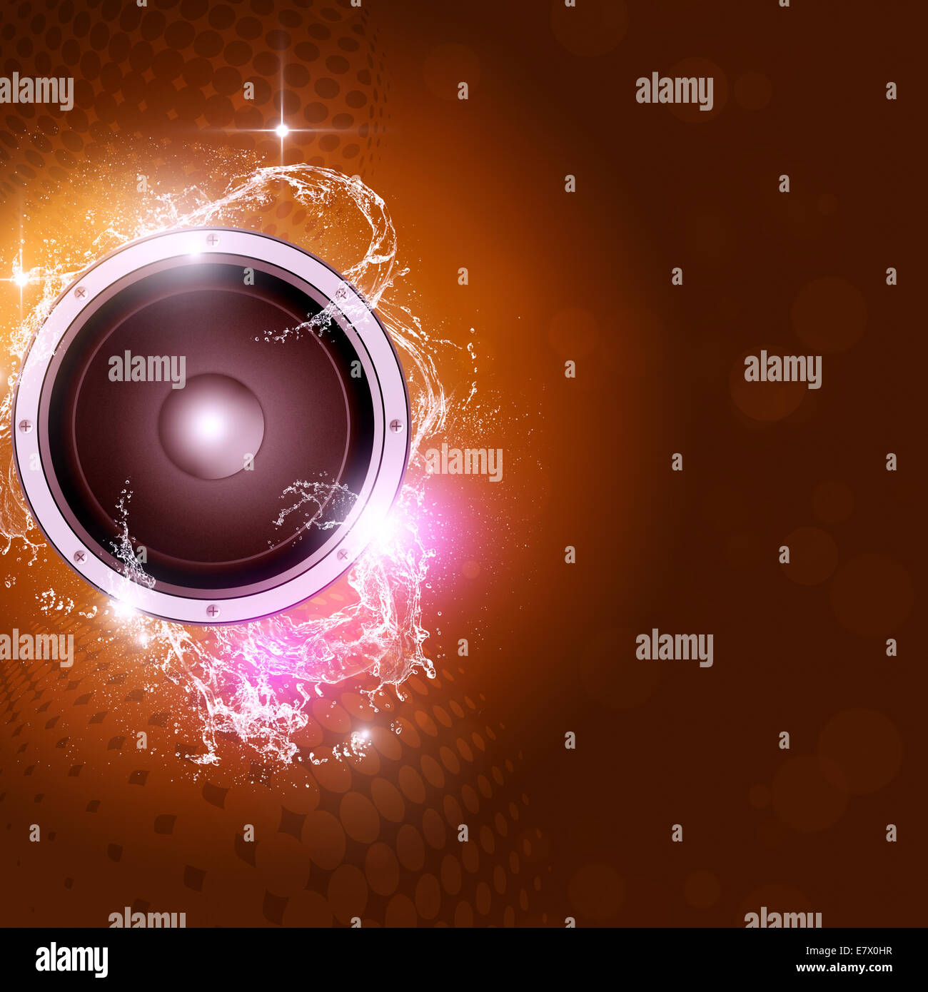 funky red music sound speaker background with water splashes Stock ...