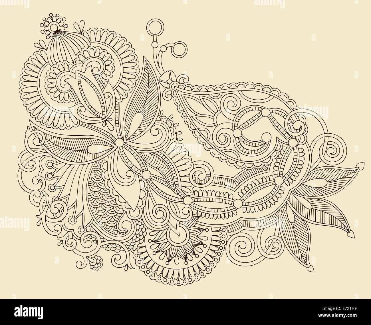 Hand draw line art ornate flower design Stock Photo - Alamy