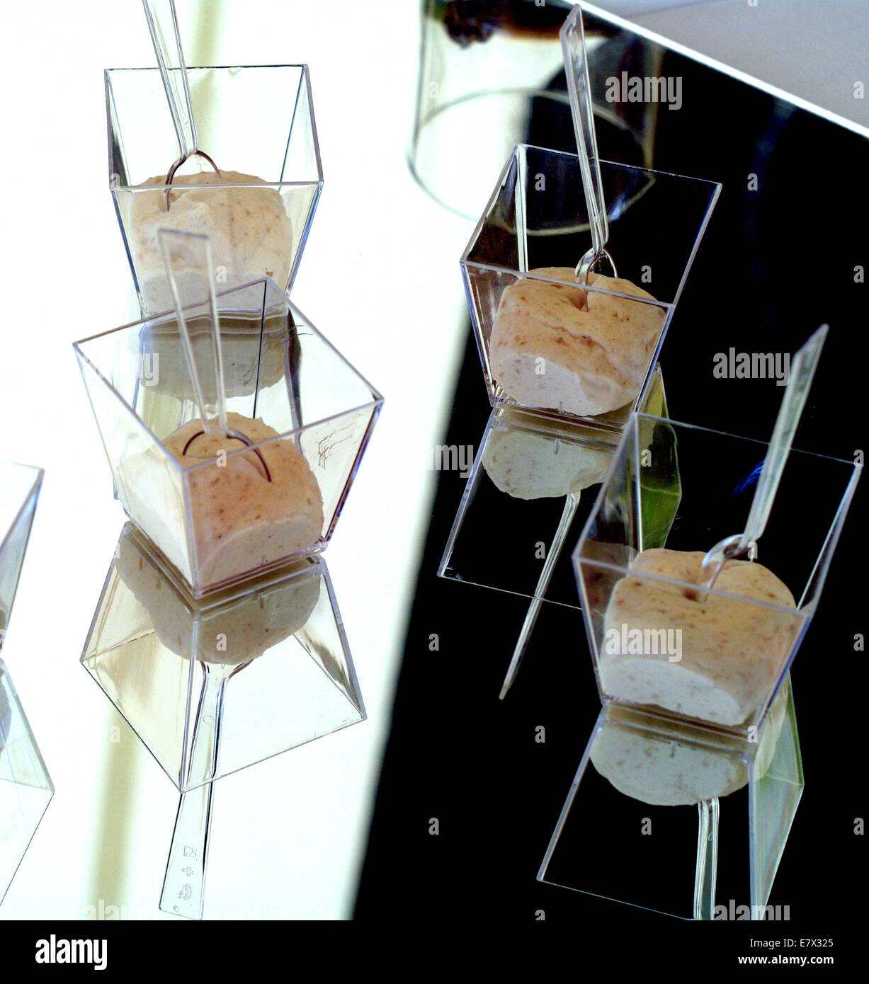 Appetizer of salted ham mousse on black and white background Stock ...