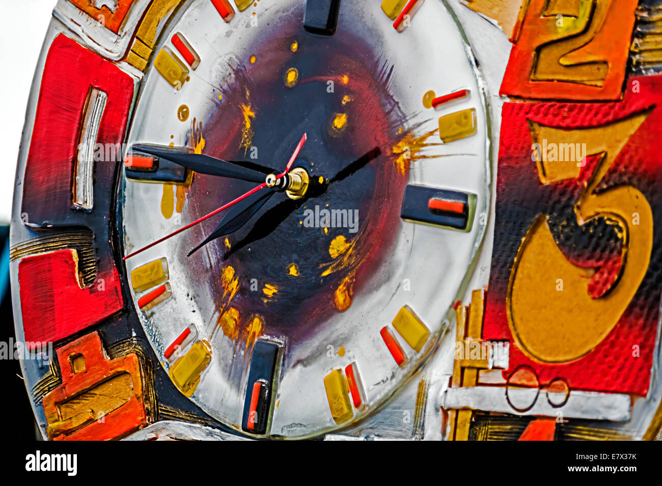 Decorative clock with colorful abstract designs. Detail Stock Photo - Alamy