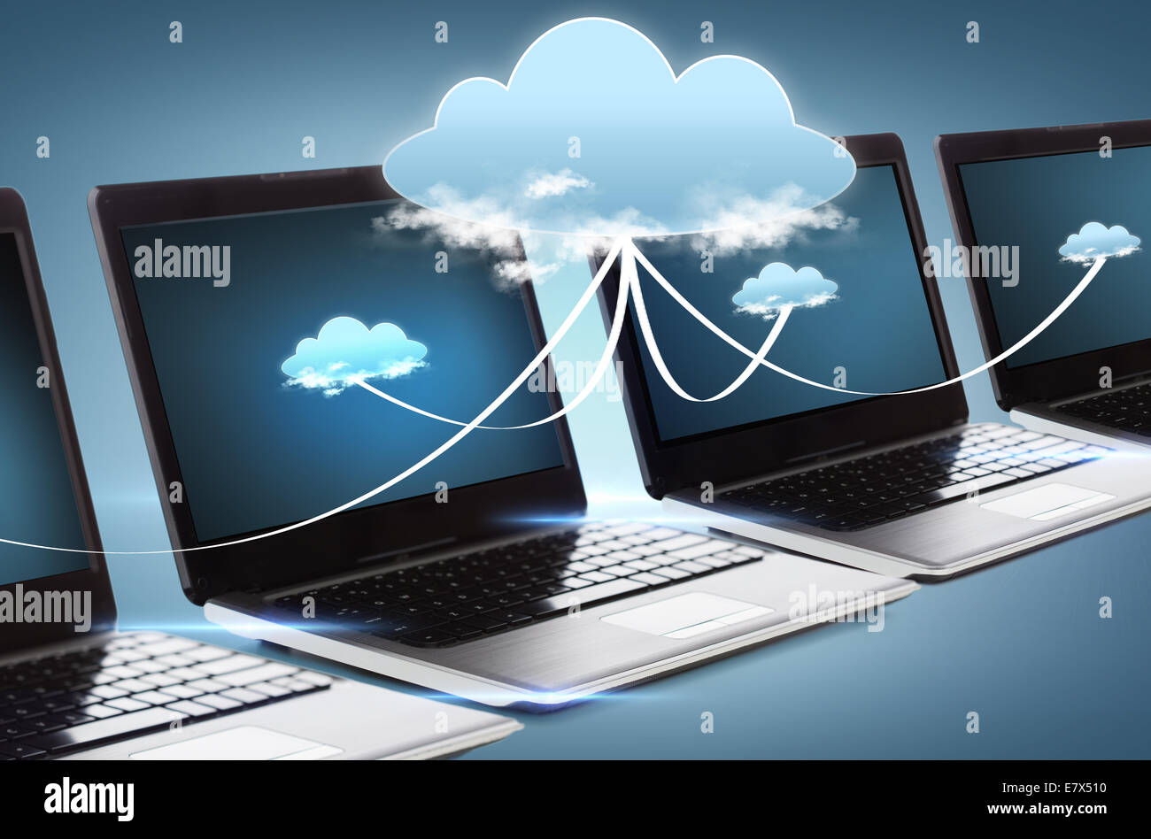 many laptop computers with blank black screens Stock Photo - Alamy