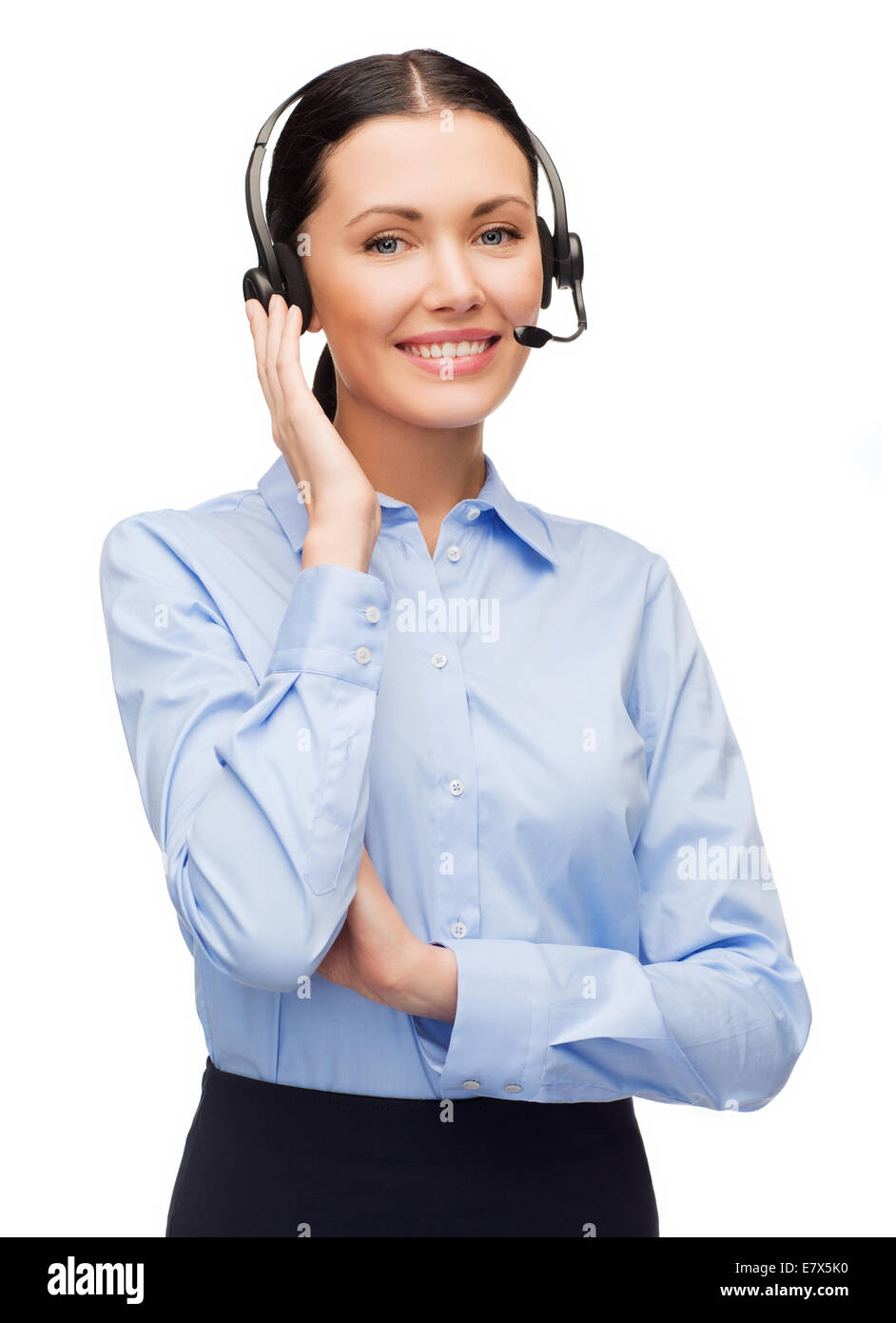 friendly female helpline operator Stock Photo - Alamy