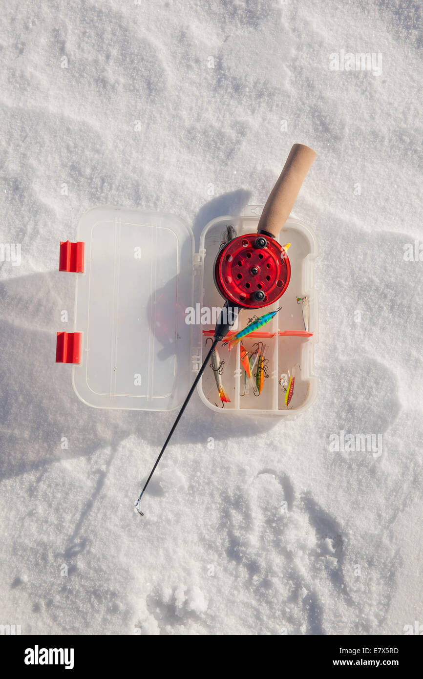 Ice fishing rod and accessories Stock Photo - Alamy