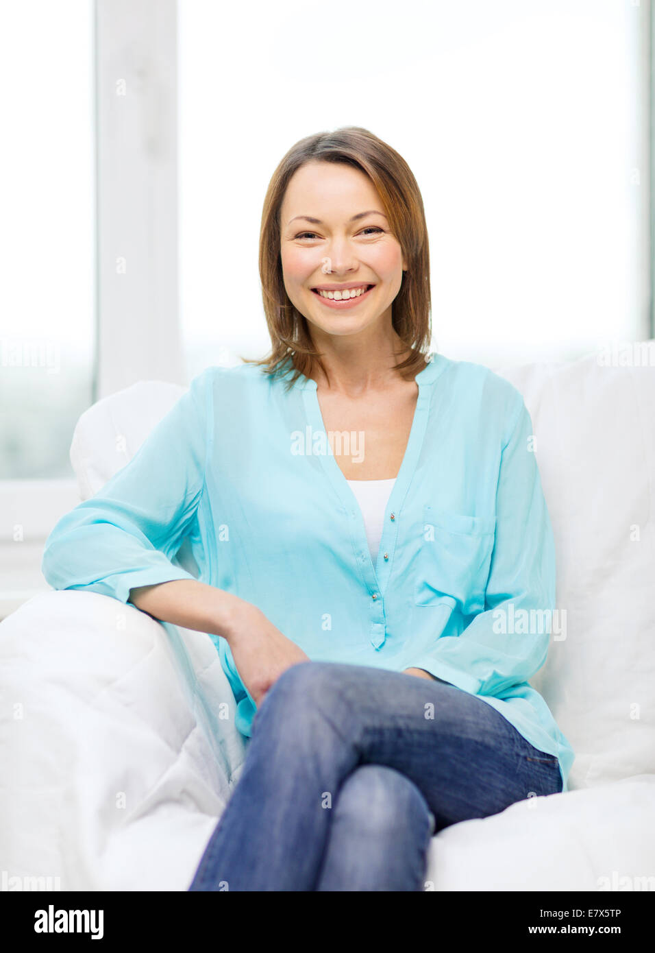smiling woman at home Stock Photo - Alamy