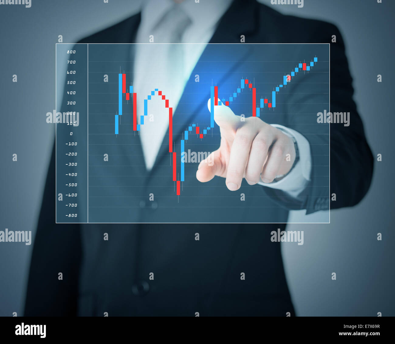 man hand pointing at forex chart Stock Photo - Alamy