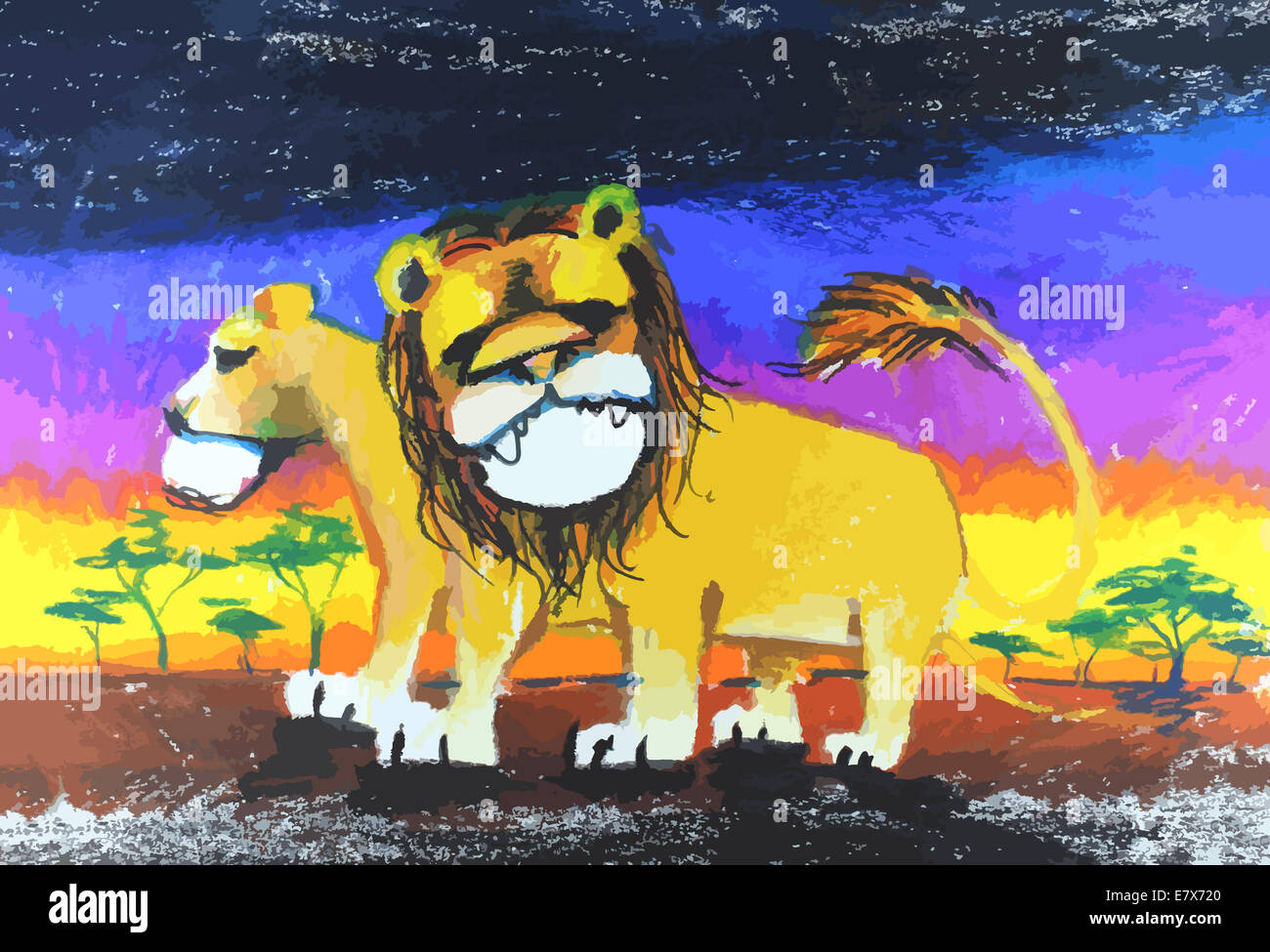 Colorful Lion Drawing