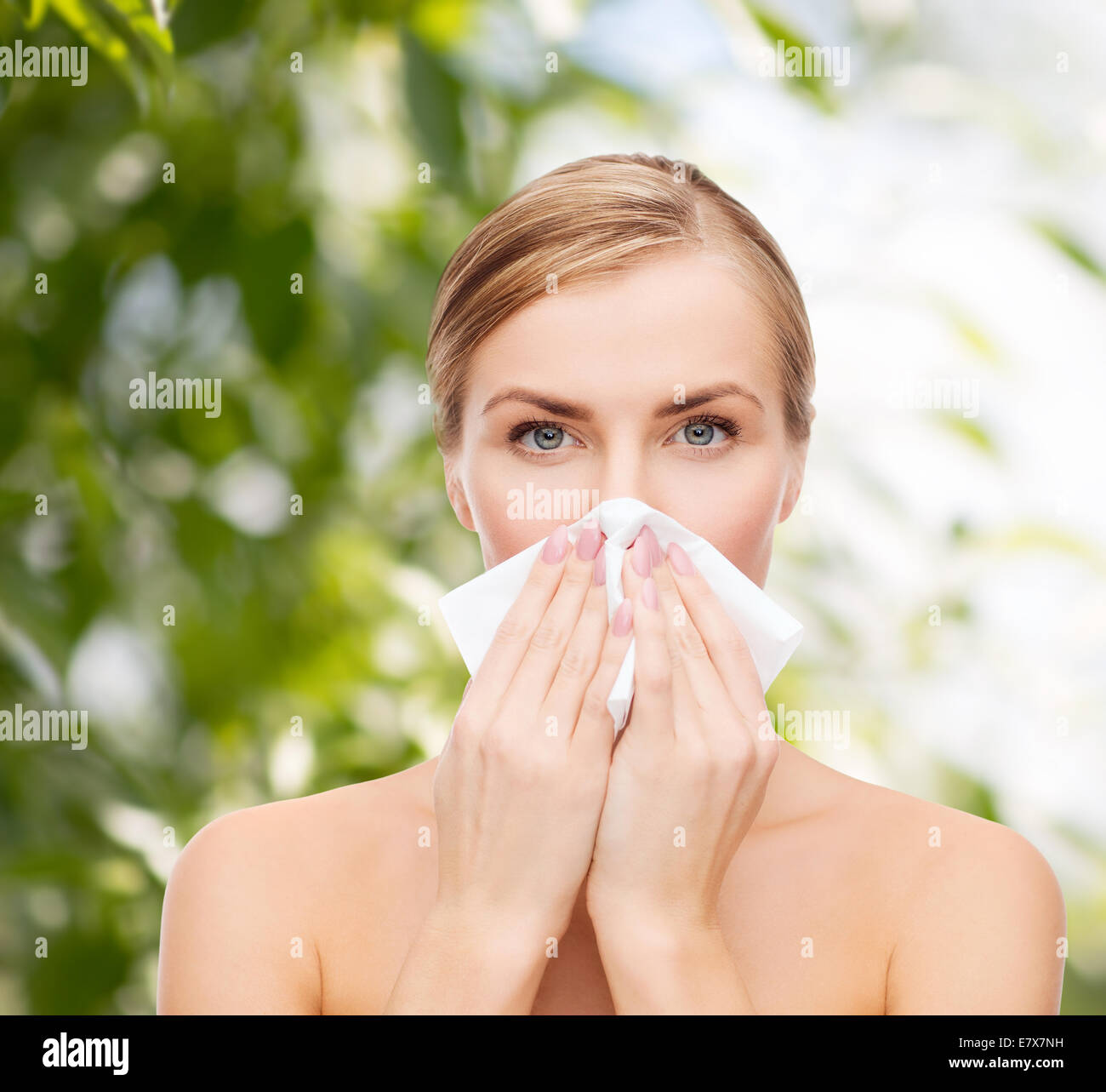 beautiful woman with paper tissue Stock Photo - Alamy
