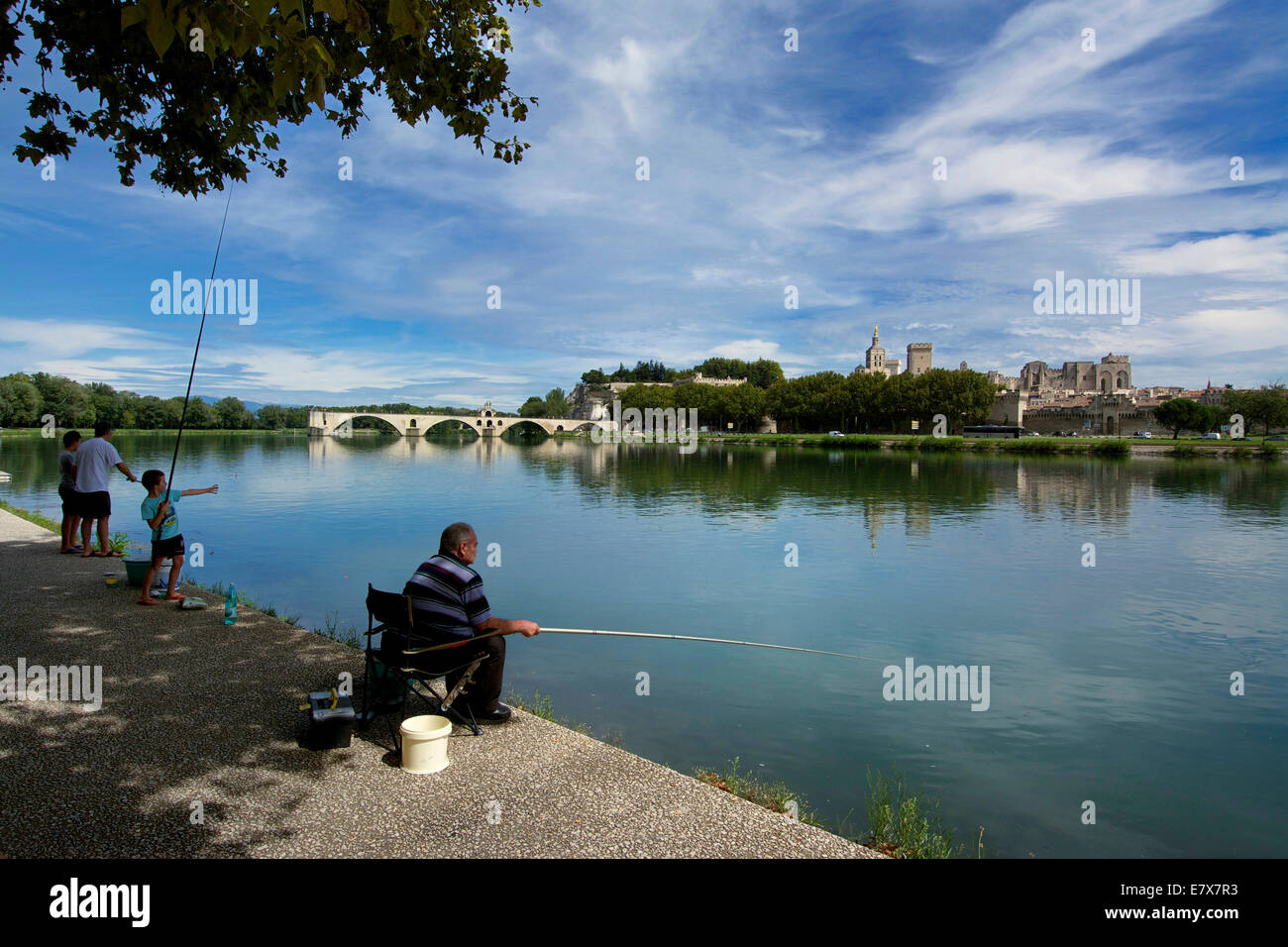 Fishermen on River Rhone, Avignon, Vaucluse, Provence-Alpes-Cote d'Azur ...