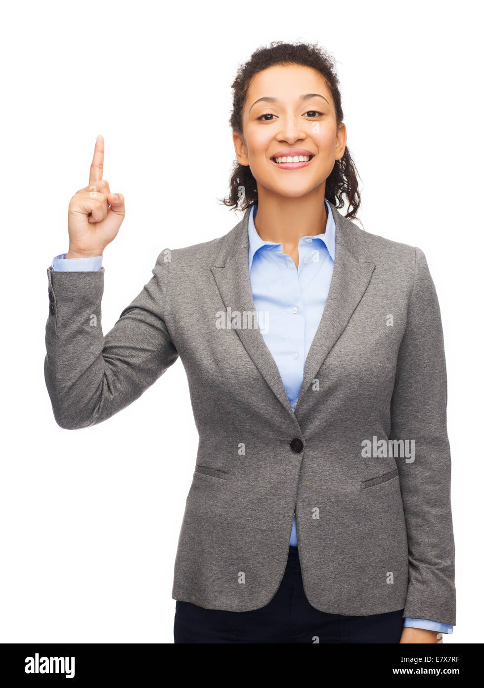smiling businesswoman with her finger up Stock Photo - Alamy