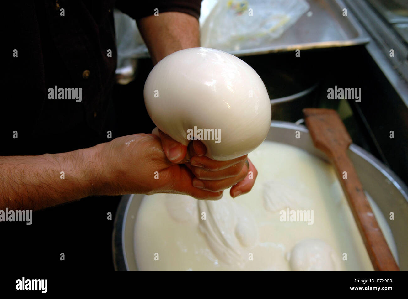 Fresh mozzarella being made in an Italian delicatessen in the Bronx in ...