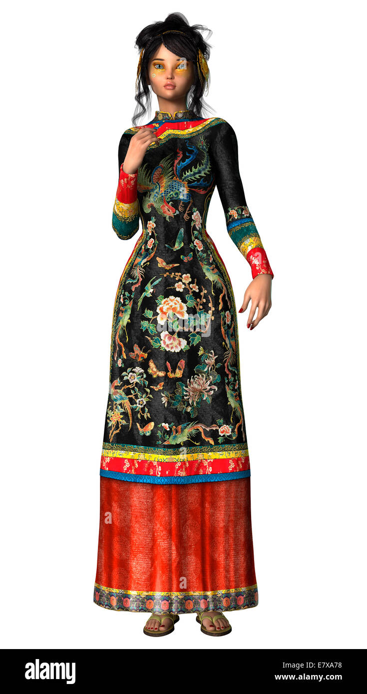 3D digital render of a beautiful princess of China isolated on white ...