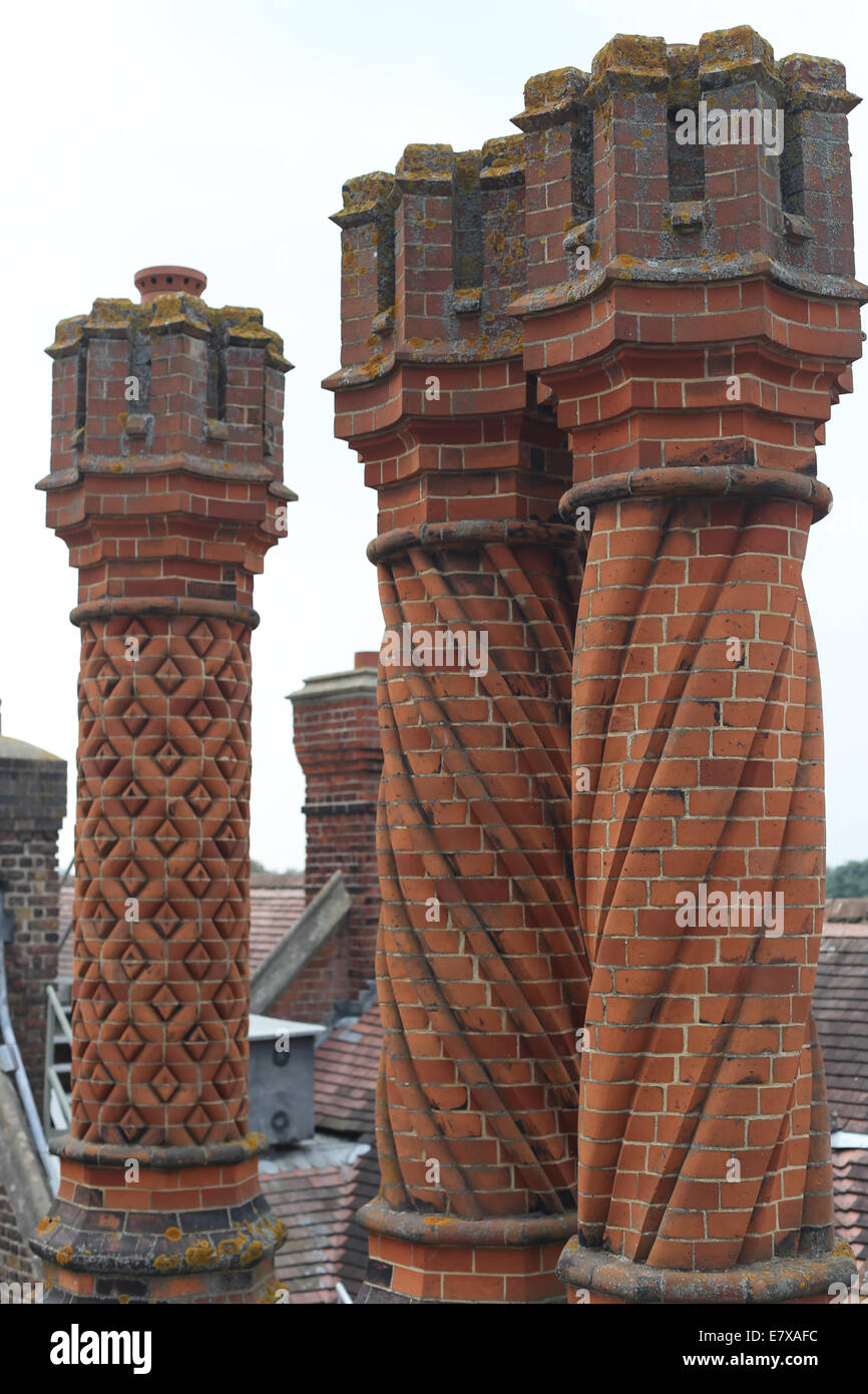 close up of ornate brick work of chimneys at Hampton Court Palace Stock ...