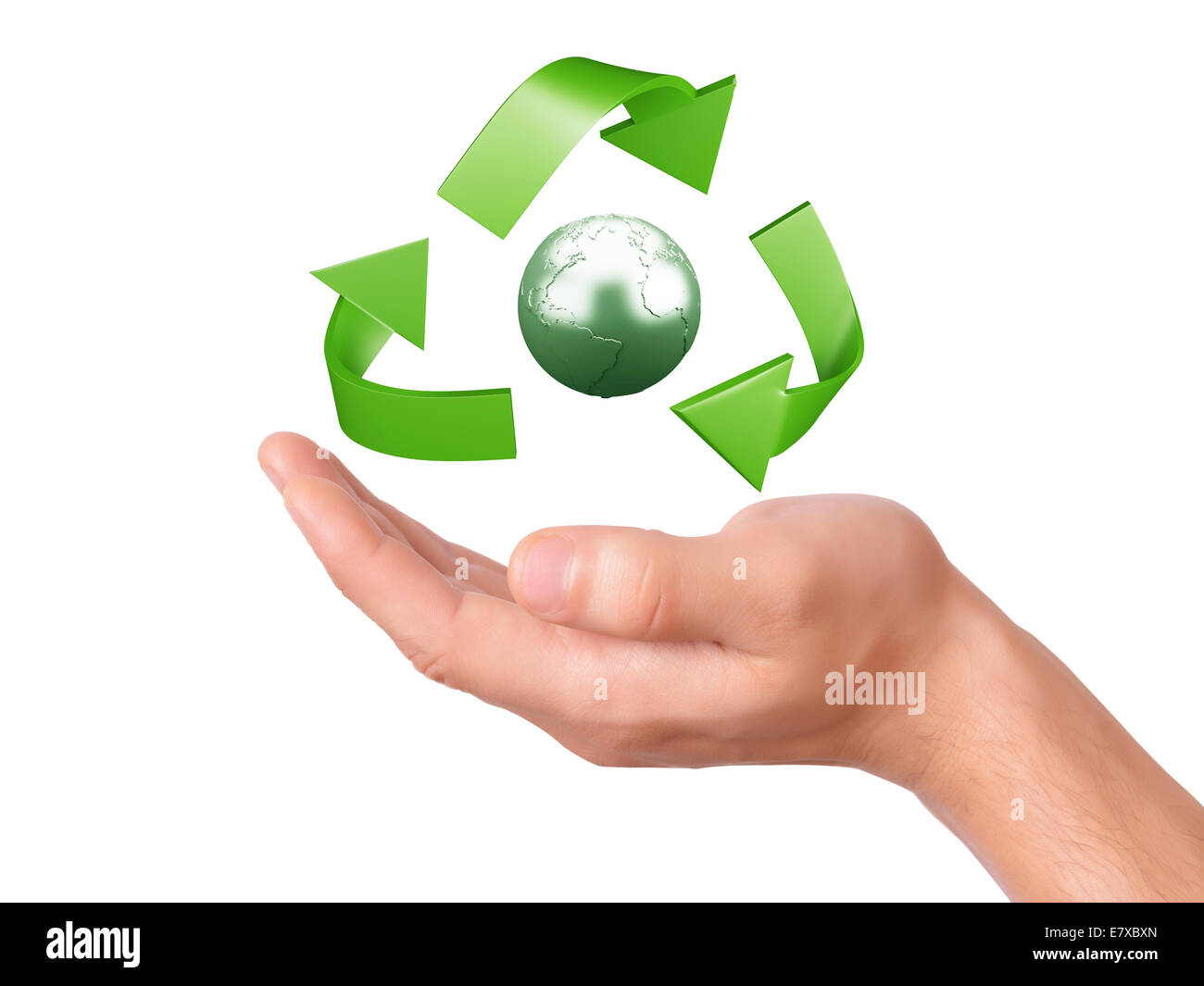 image of hand holding green Recycling symbol. ecology concept on white ...