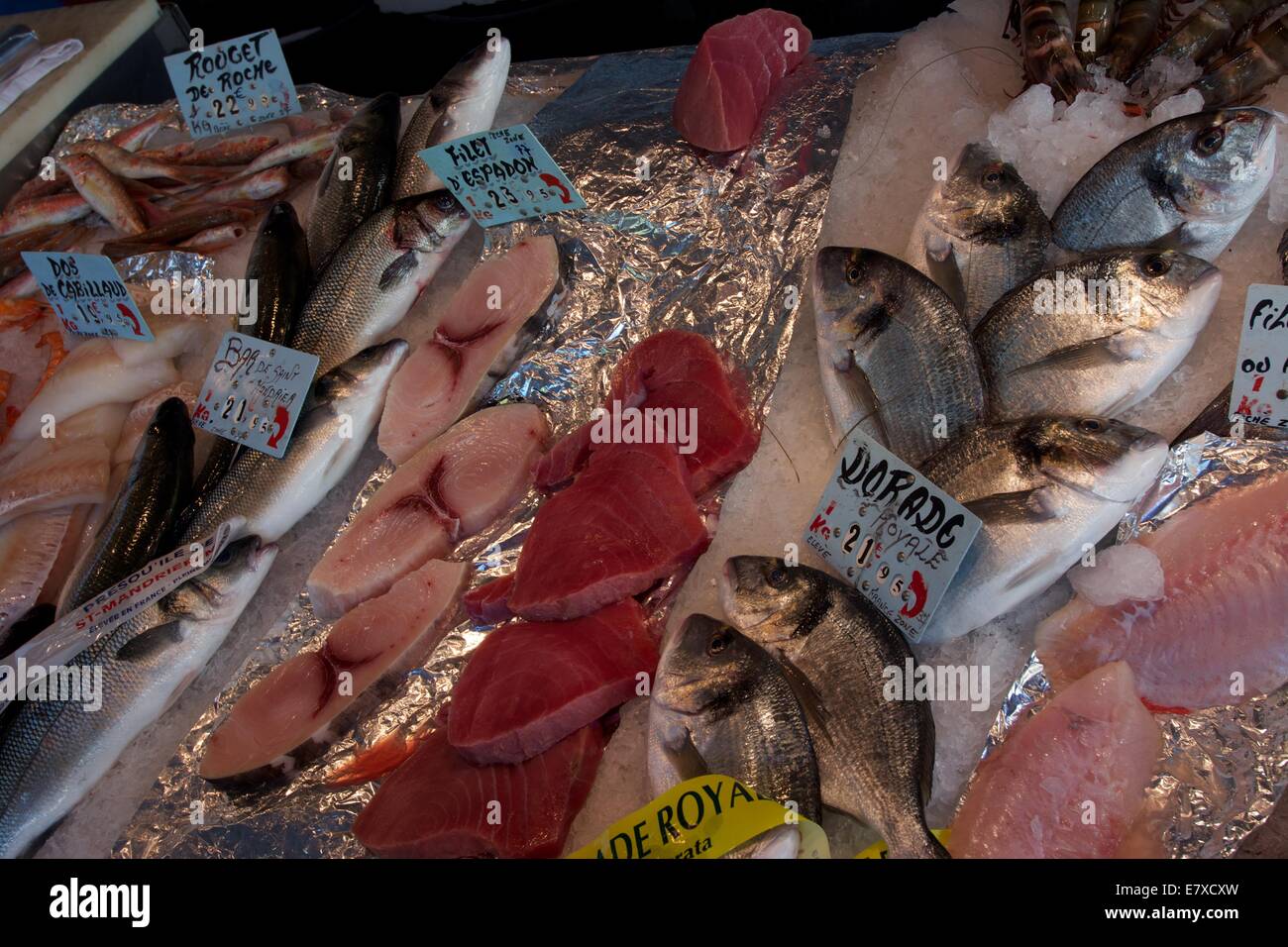 Fresh fish selection at the vibrant market in Saint-Remy-de-Provence ...