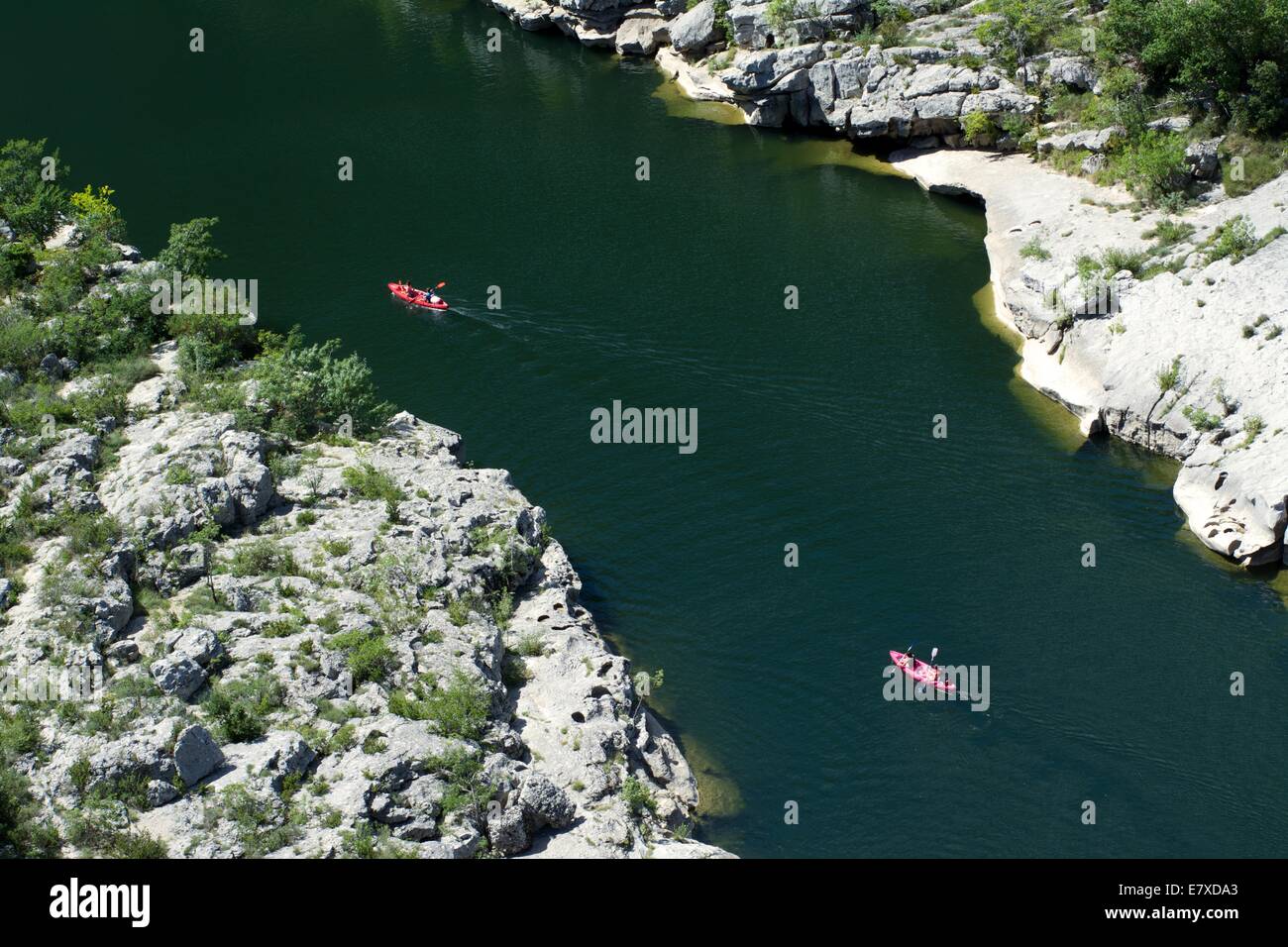 Going down Ardeche River on canoe, Ardeche, Rhone-Alpes, France, Europe ...