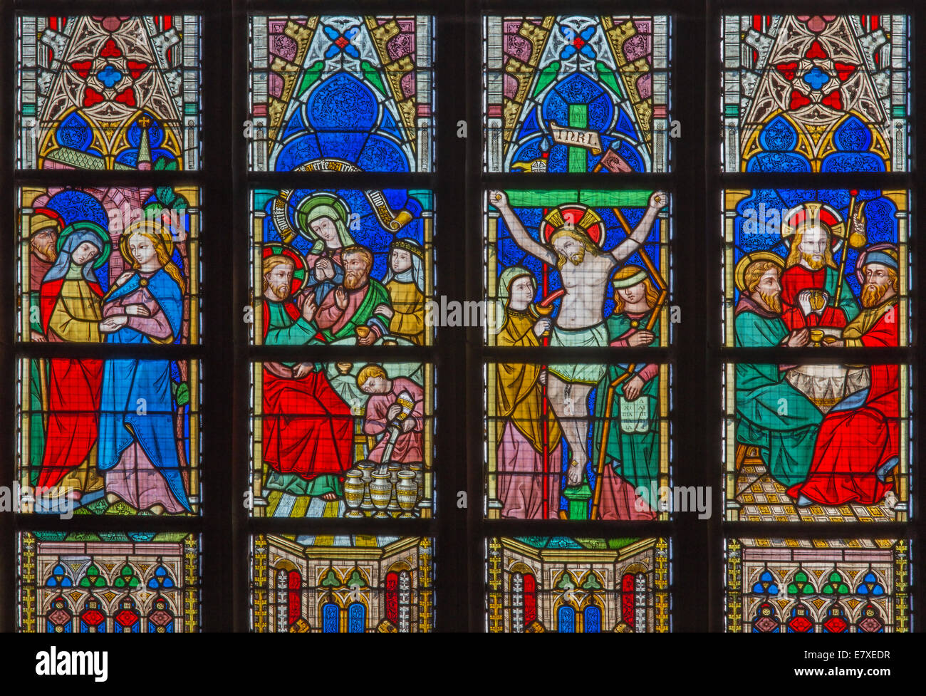 BRUGES, BELGIUM - JUNE 12, 2014: The New Testament scenes on windowpane ...