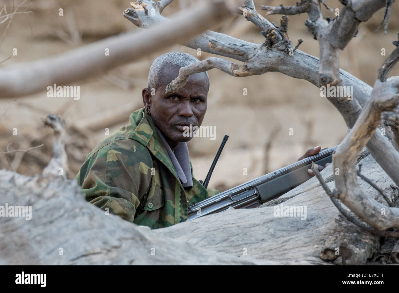 An armed security guard on the Sara Conservancy in Northern Kenya ...