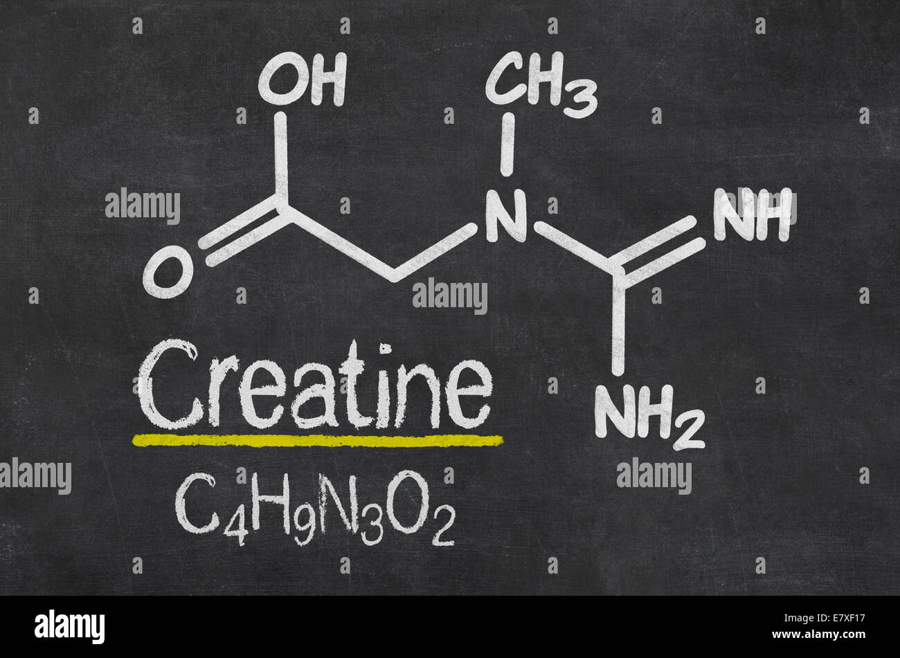 Blackboard with the chemical formula of creatine Stock Photo - Alamy